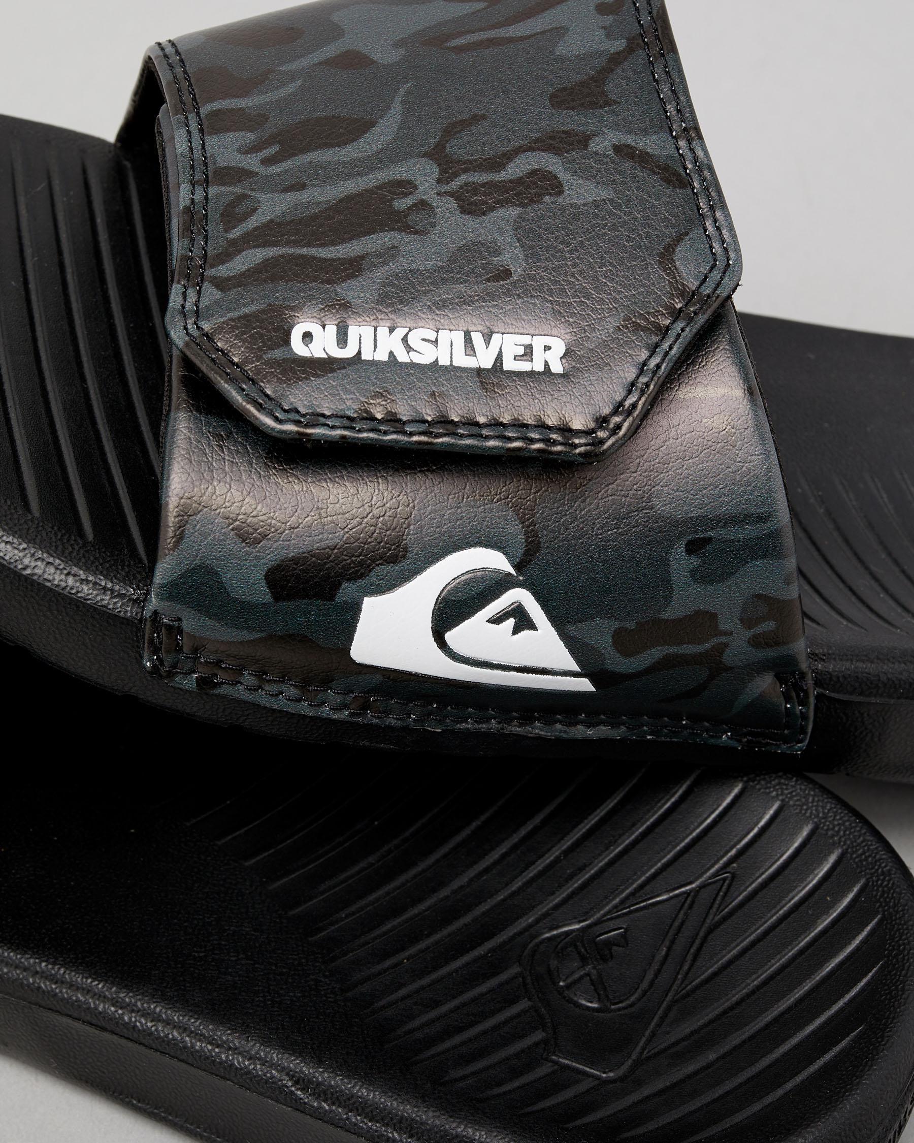 Shop Quiksilver Bright Coast Adjust Slides In Grey/black/black - Fast ...