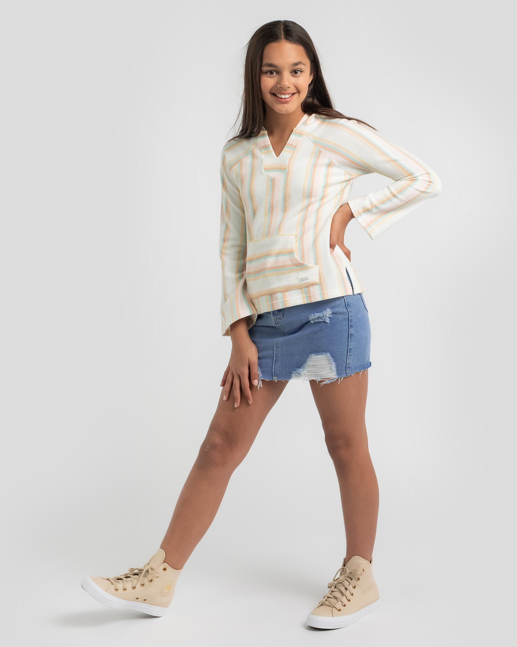 Roxy Girls' Think New Horizon Hoodie In Aruba Blue Sunrays Stripe ...