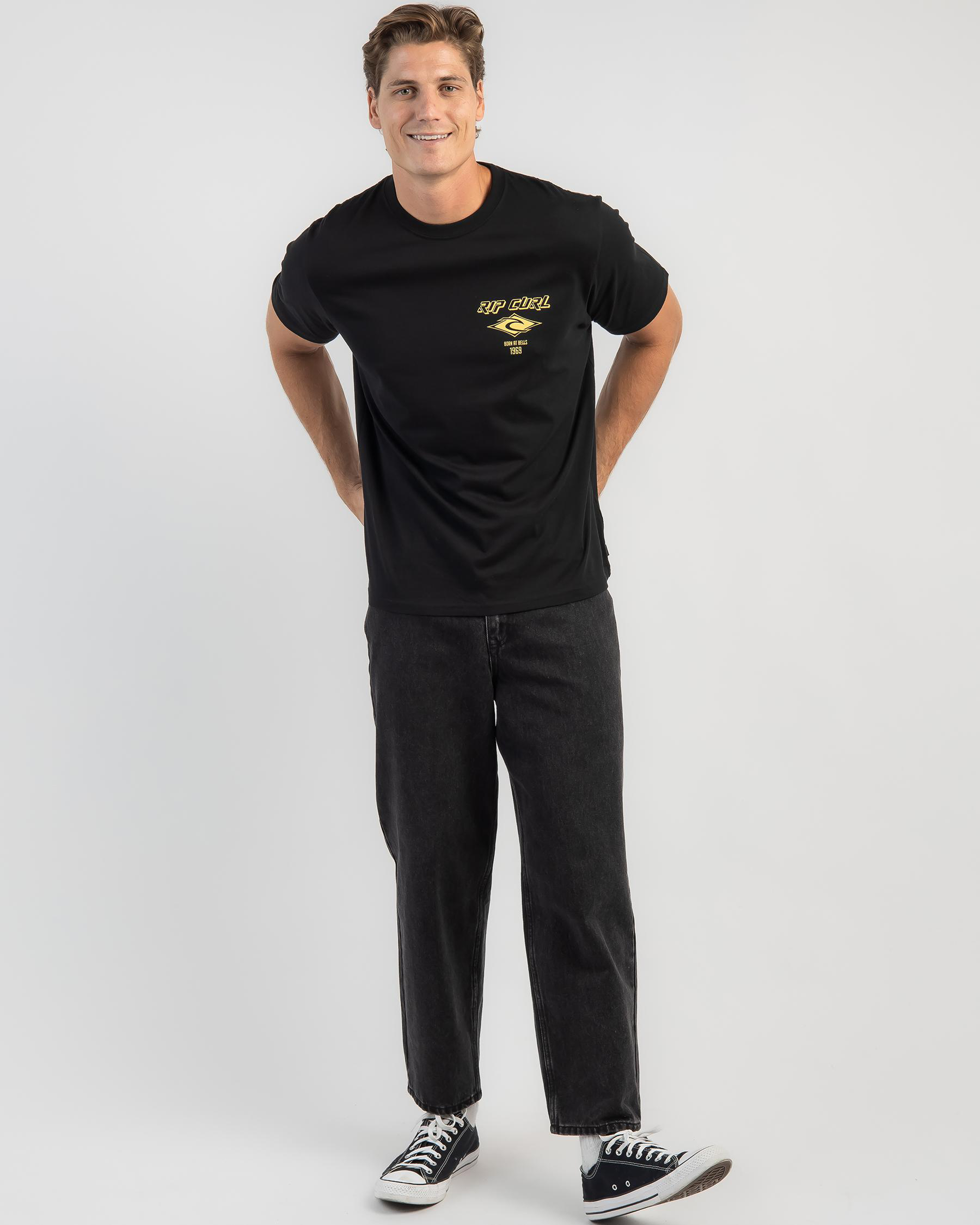 Shop Rip Curl Fade Out Icon T-Shirt In Black/yellow - Fast Shipping ...