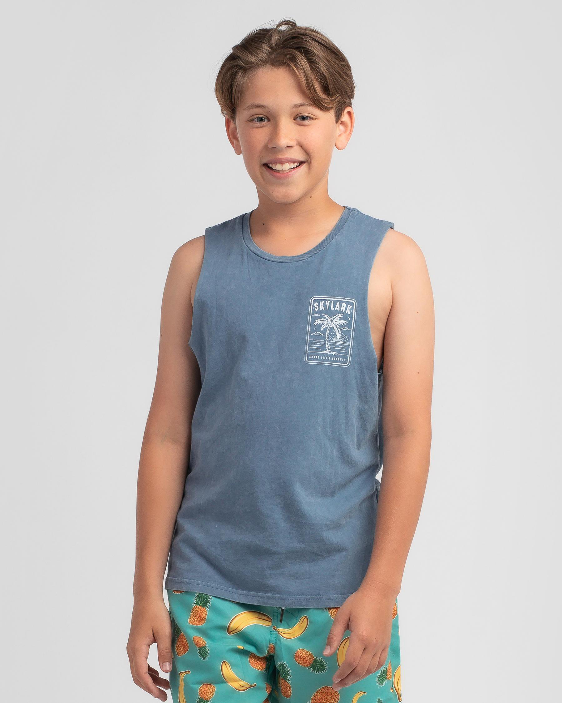 Shop Skylark Boys' Obscure Muscle Tank In Slate Blue Acid - Fast ...