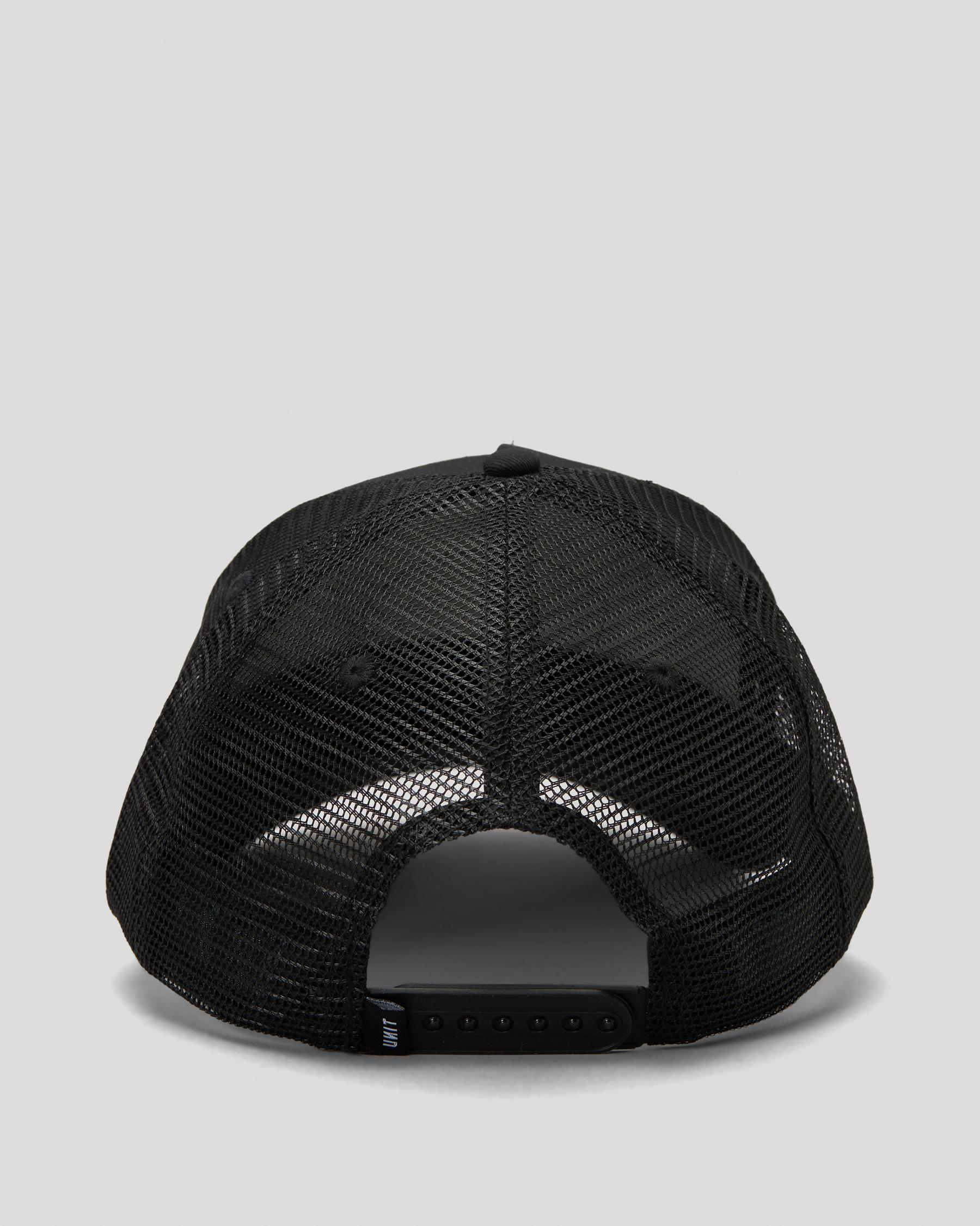 Shop Unit Dispatch Curve Peak Trucker Cap In Black - Fast Shipping ...