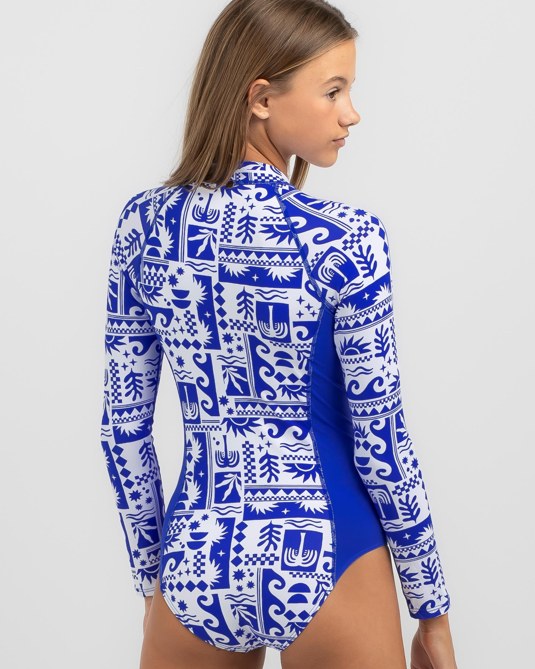 Shop Kaiami Girls' Salerno Surfsuit In Blue/white - Fast Shipping ...