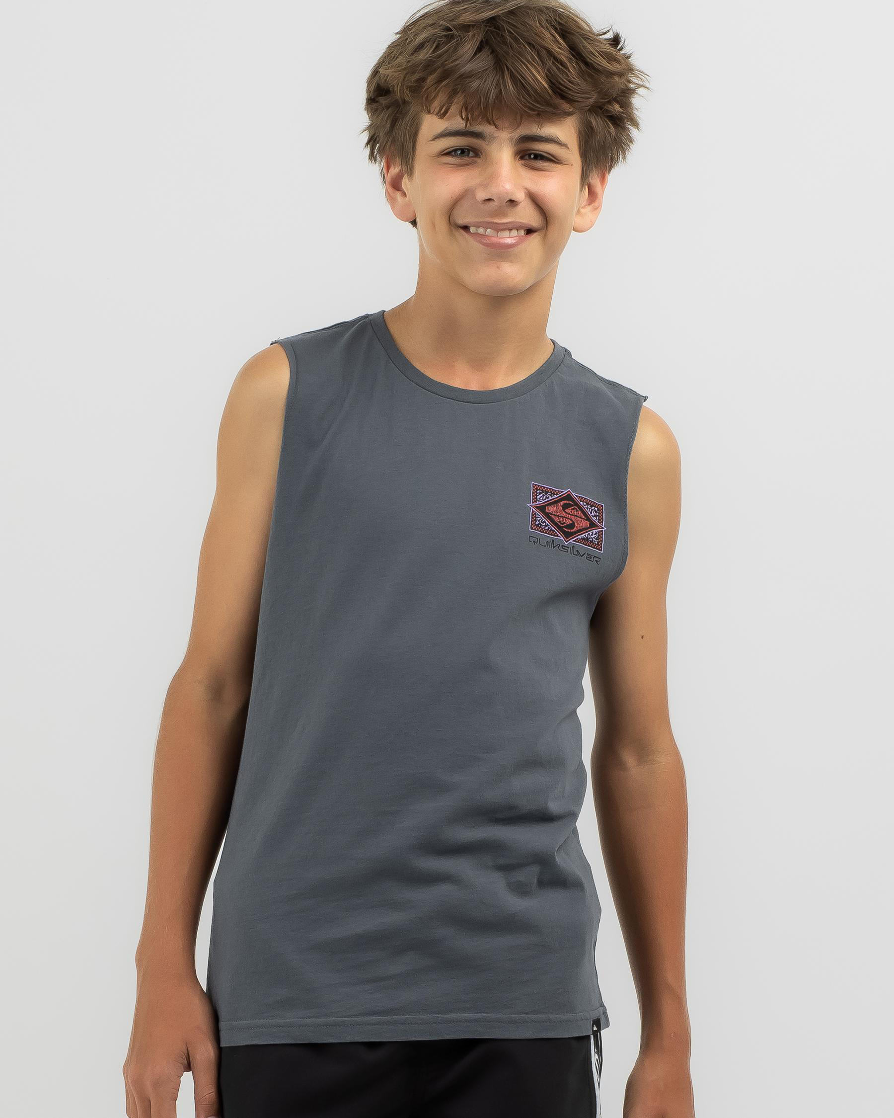 Shop Quiksilver Boys' Flash Muscle Tank In Iron Gate - Fast Shipping ...
