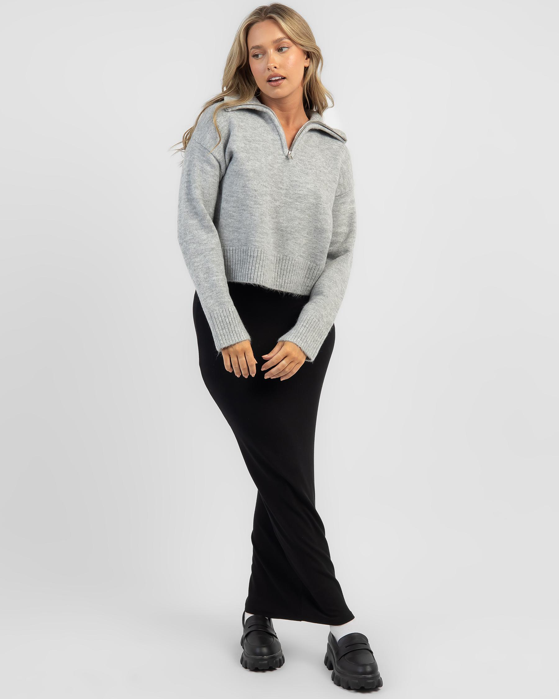 Shop Ava And Ever Stanford Half Zip Collared Knit Jumper In Grey - Fast ...