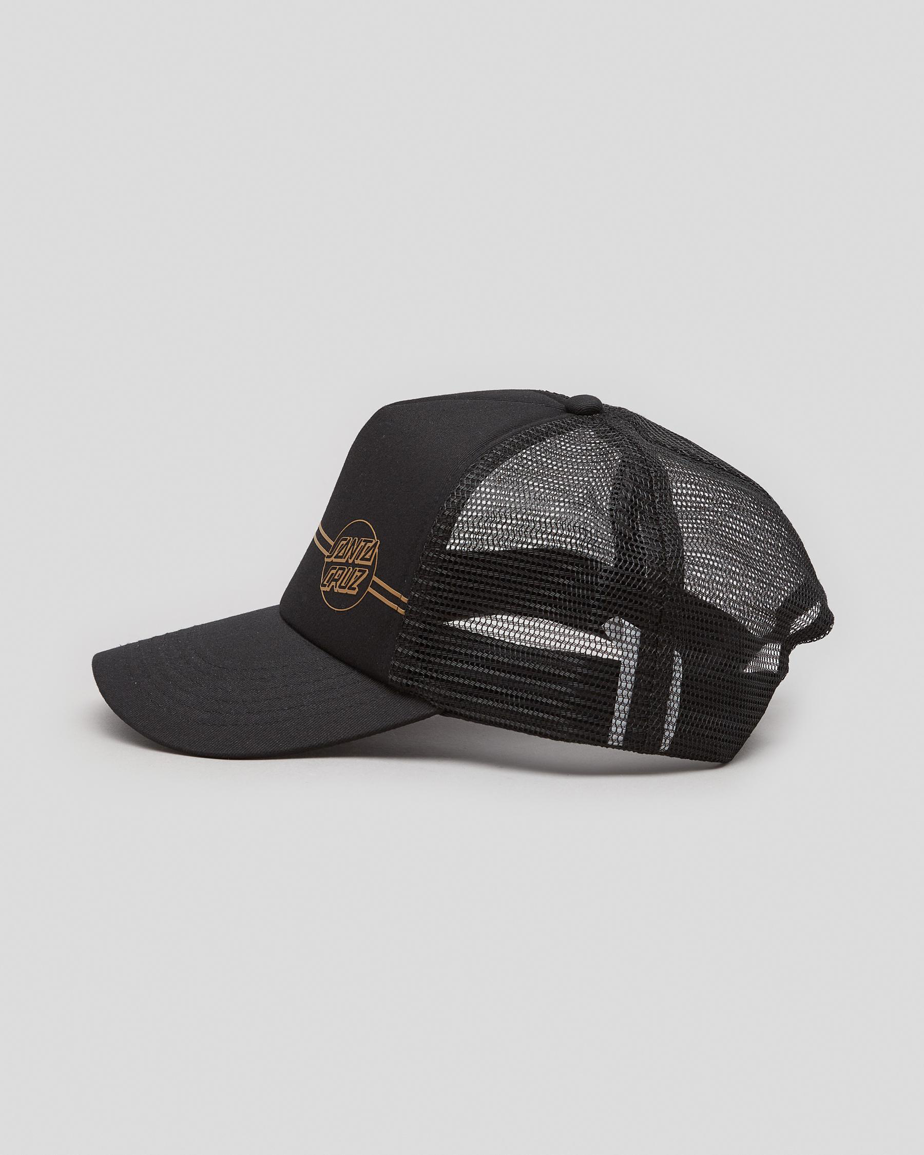 Shop Santa Cruz Opus Dot Stripe Trucker Cap In Black - Fast Shipping ...