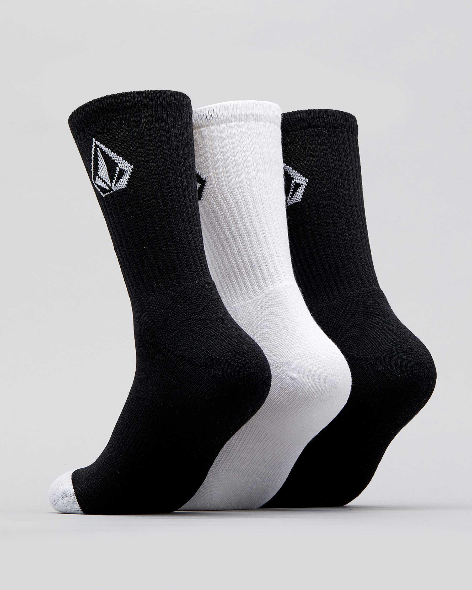 Shop Volcom Full Stone Recycled Crew Socks 3 Pack In Black/white - Fast ...