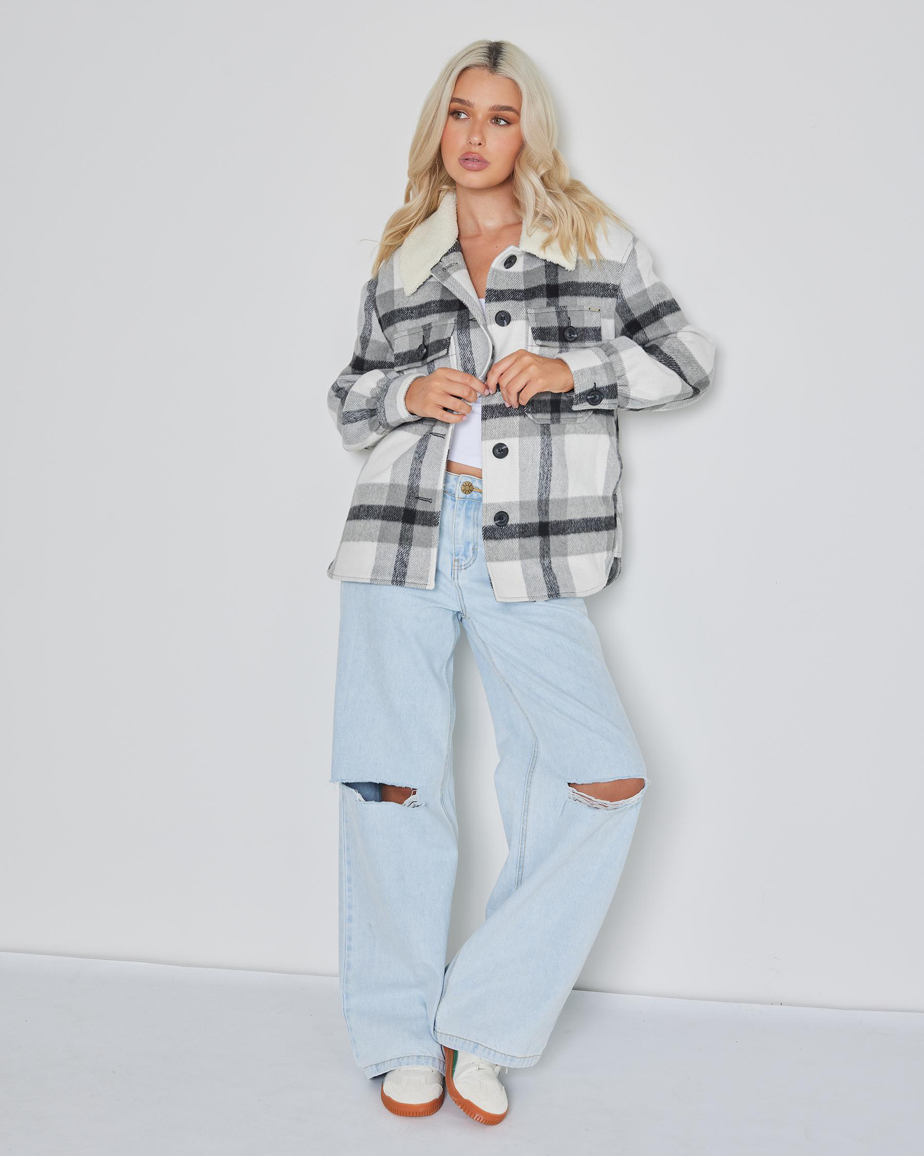 Ava And Ever Bobbie Shacket In Black/grey - Fast Shipping & Easy ...