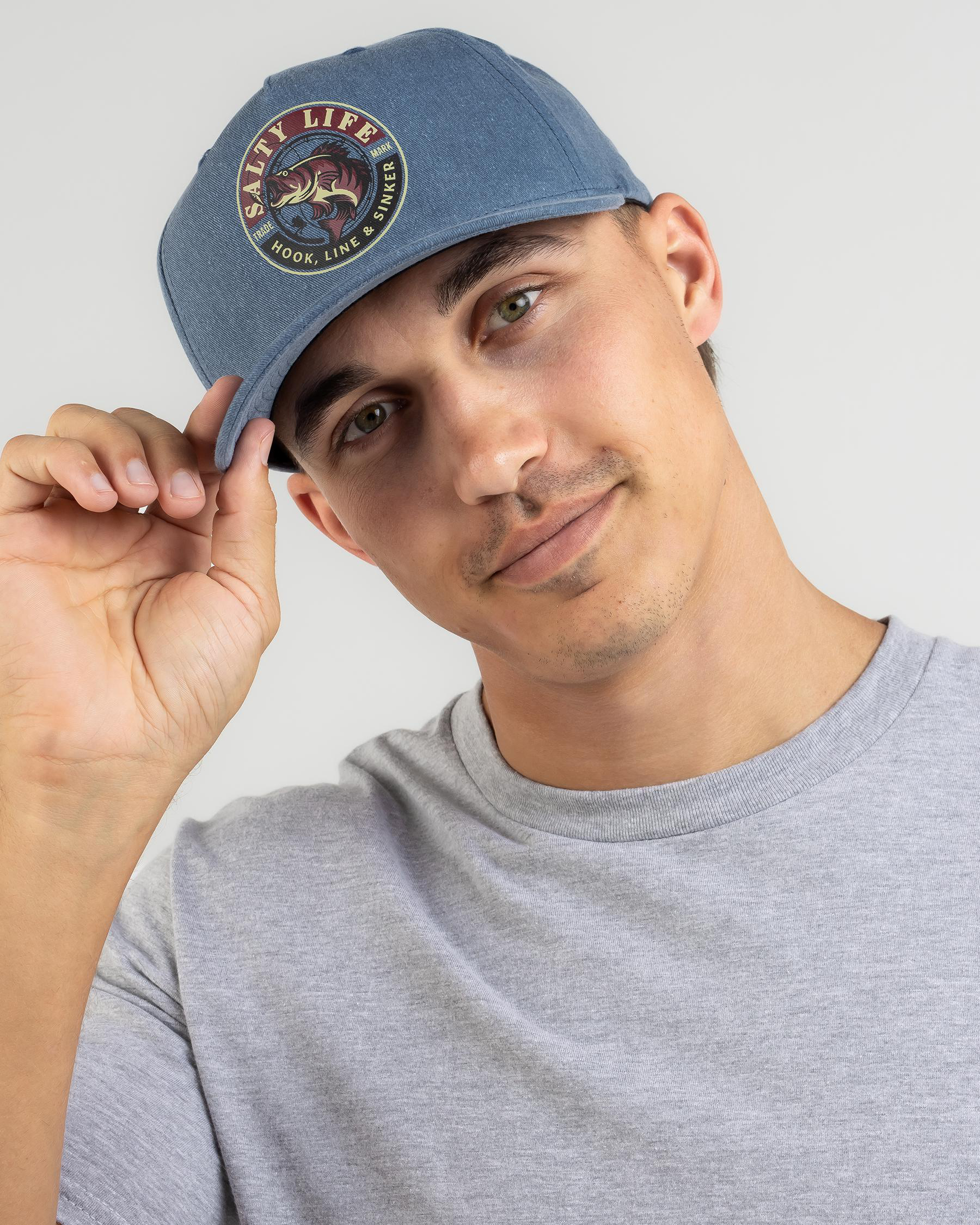 Shop Salty Life Catcher Snapback Cap In Washed Blue - Fast Shipping ...