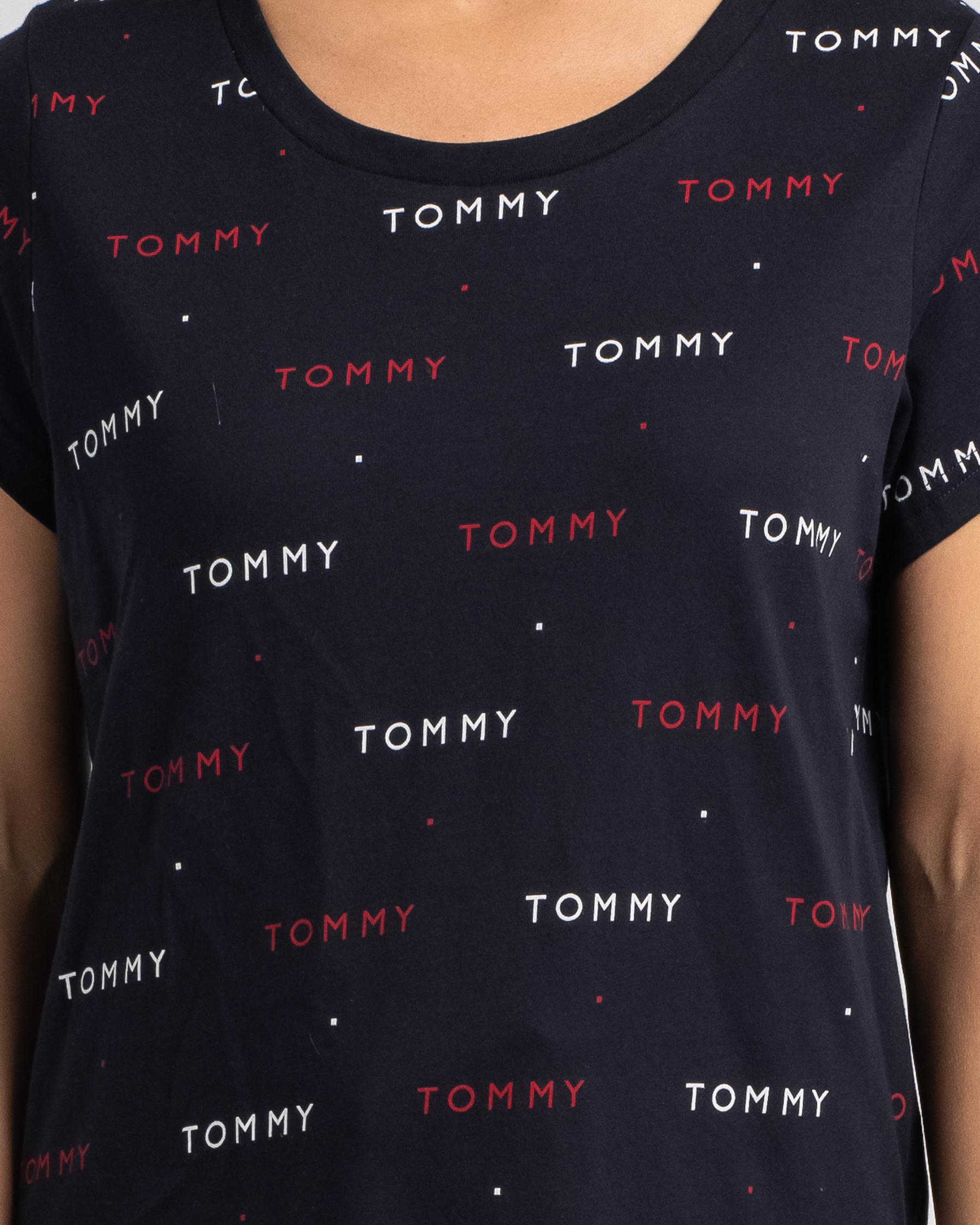 Shop Tommy Hilfiger Tommy T-Shirt In Tommy Word Aop / Desert Sky - Fast ...