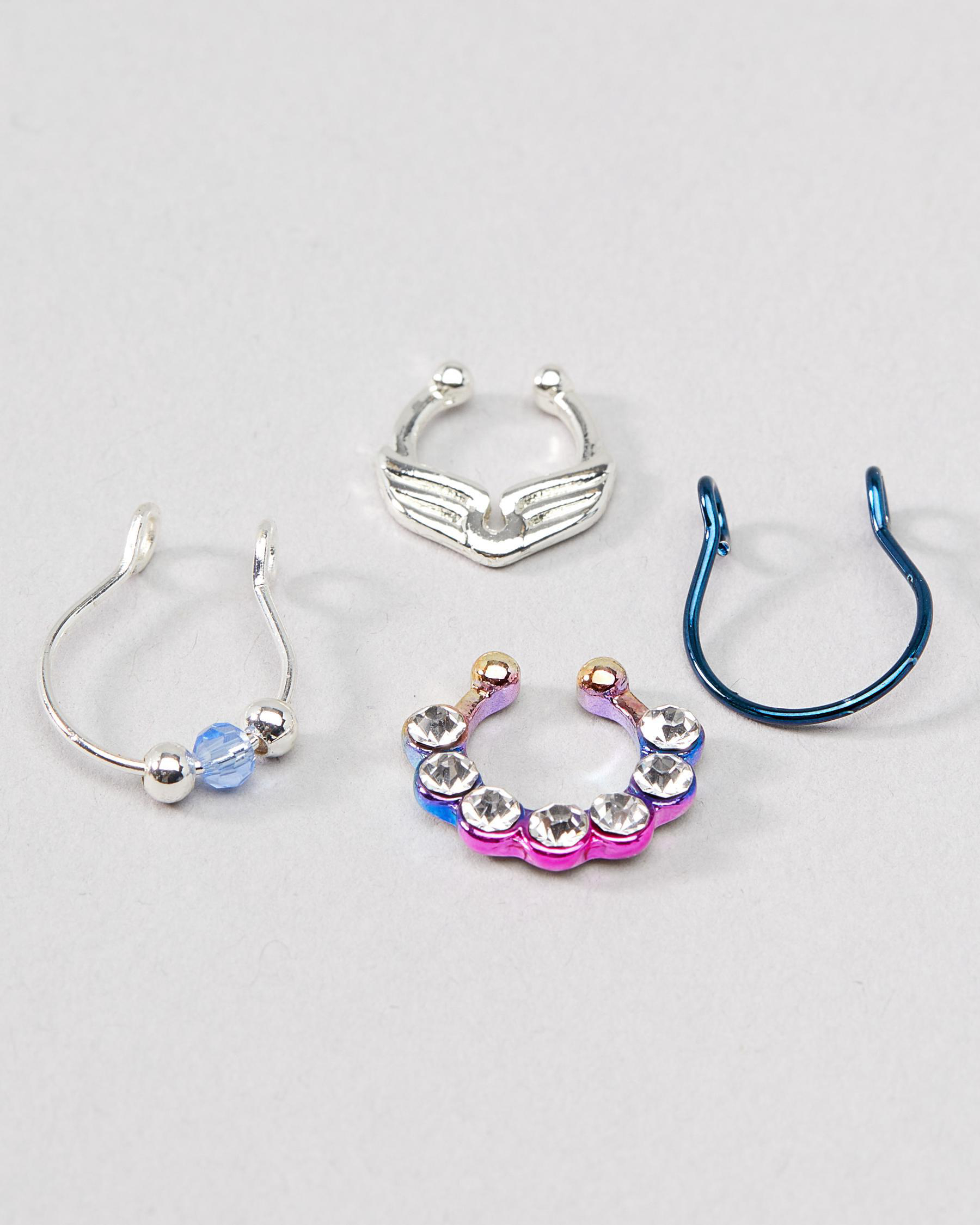 Shop Karyn In LA Mitsu Septum Cuff Pack In Shiny Silver/blue - Fast ...