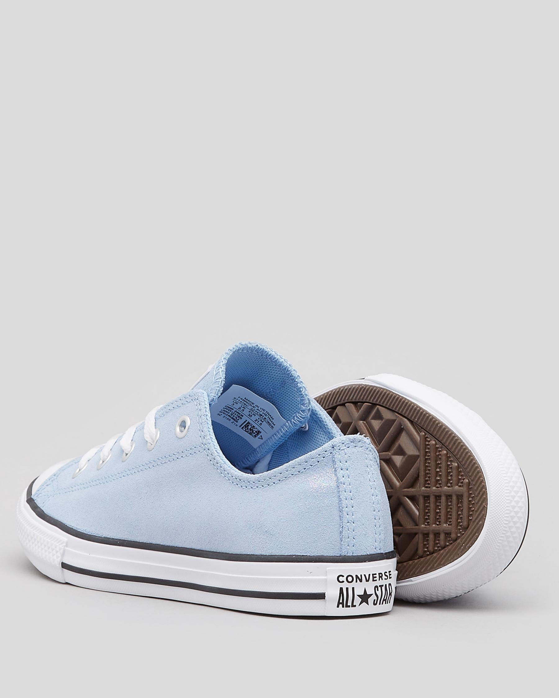 Shop Converse Girls' Shimmer Chuck Taylor Lo-Top Shoes In Blue/white ...