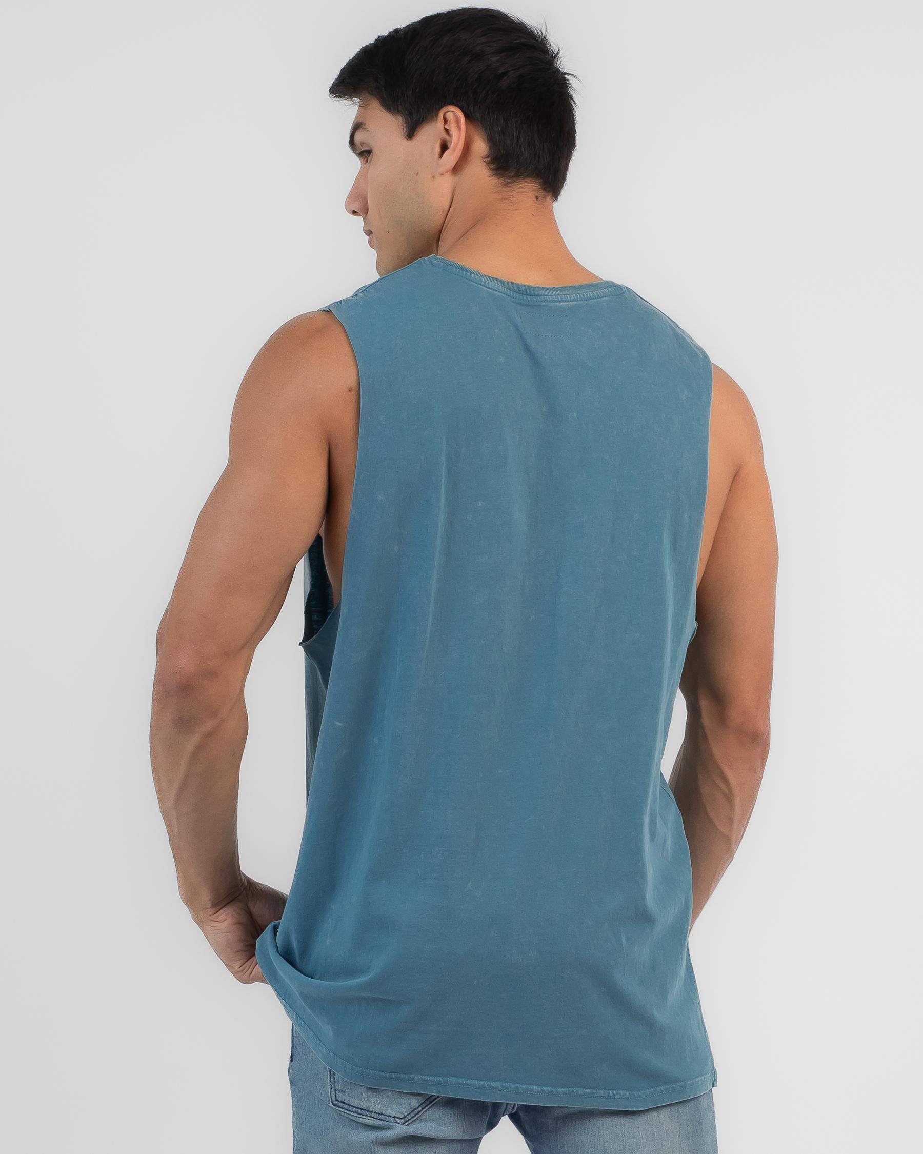 Shop Lucid Swivel Muscle Tank In Slate Blue Acid - Fast Shipping & Easy ...
