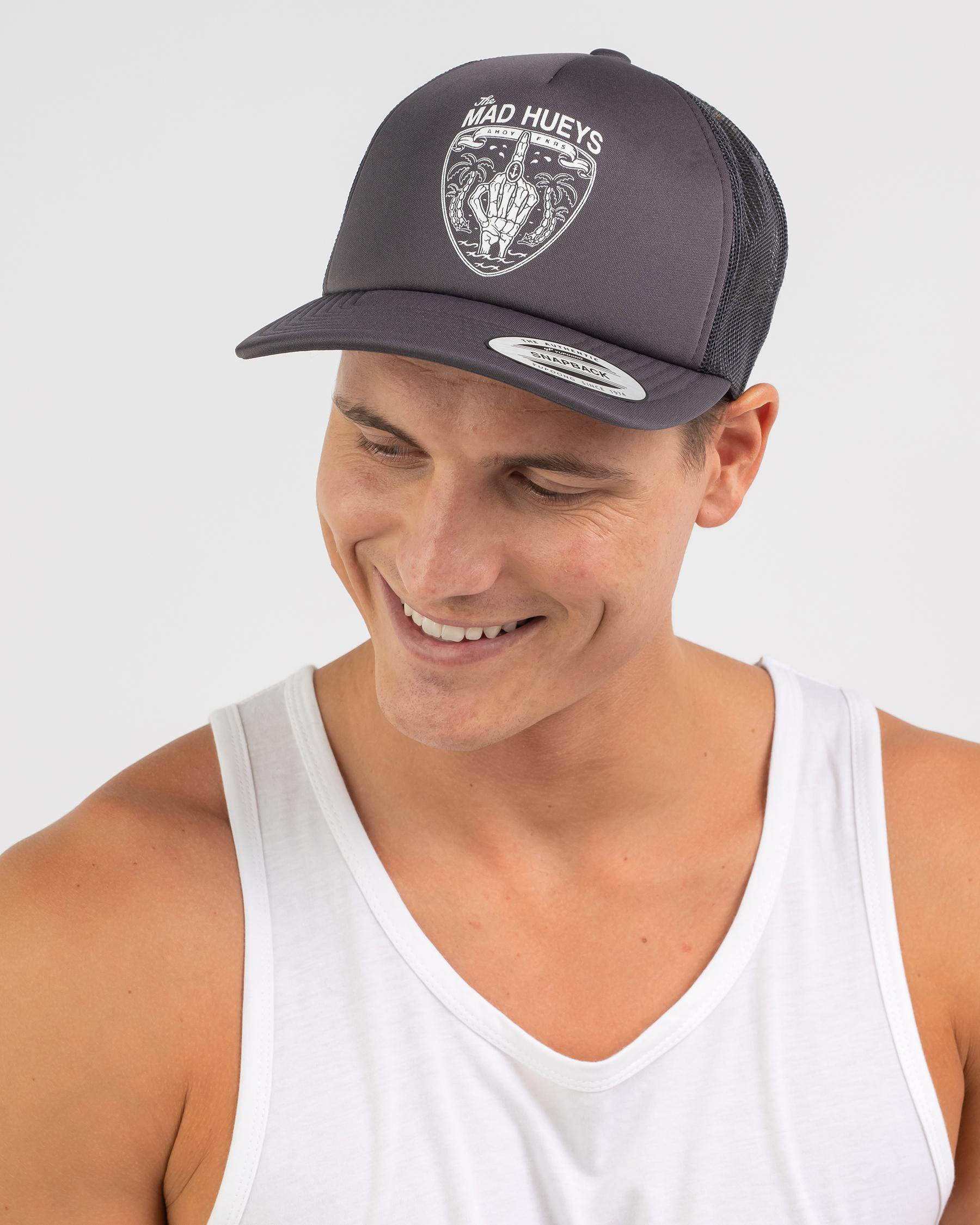Shop The Mad Hueys AHOY FKRS Foam Trucker Cap In Charcoal - Fast ...