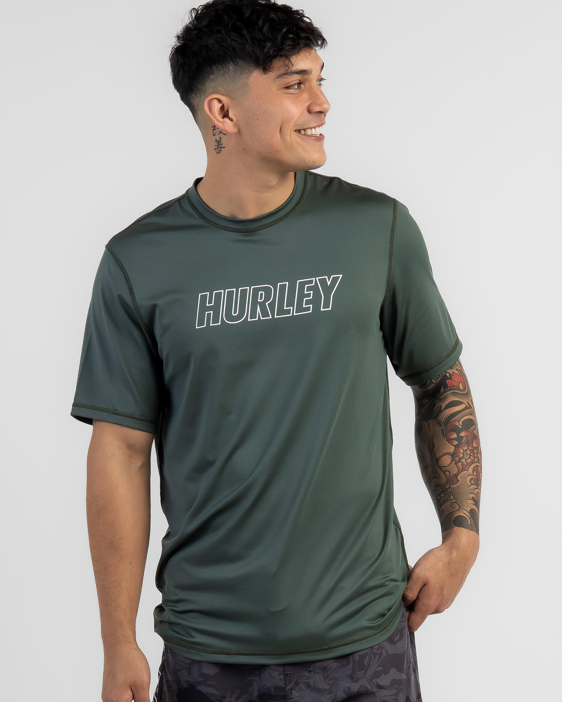 Shop Hurley Fast Lane Outline Short Sleeve Rash Vest In Galactic Jade ...