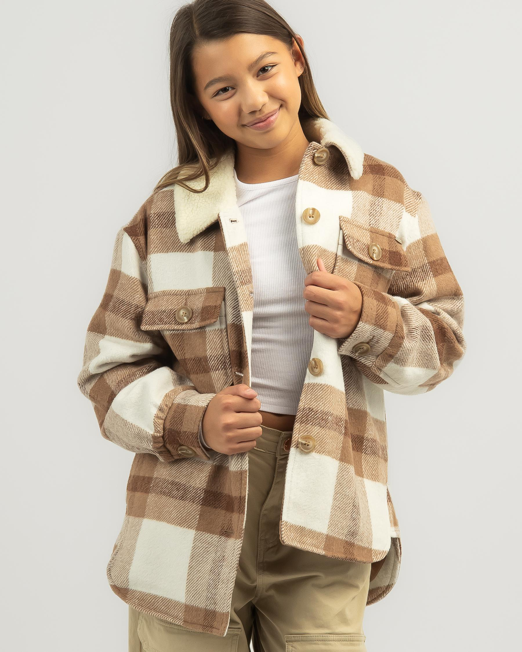 Shop Ava And Ever Girls' Bobbie Shacket In Taupe - Fast Shipping & Easy ...