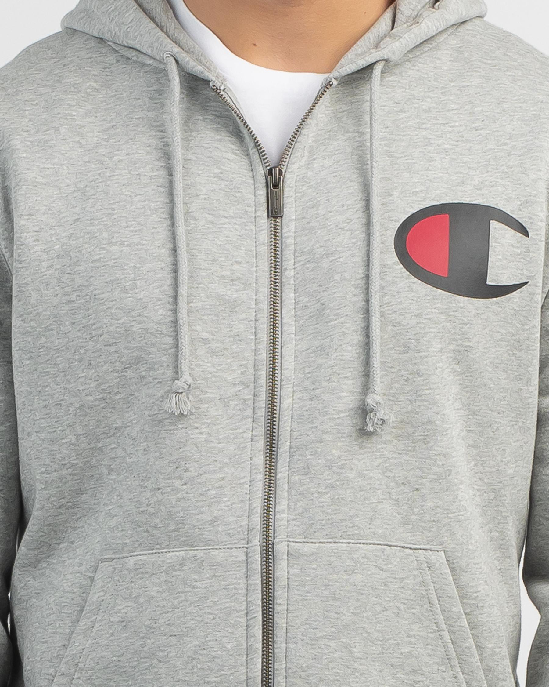 Shop Champion C Logo Hooded Jacket In Oxford Heather - Fast Shipping ...