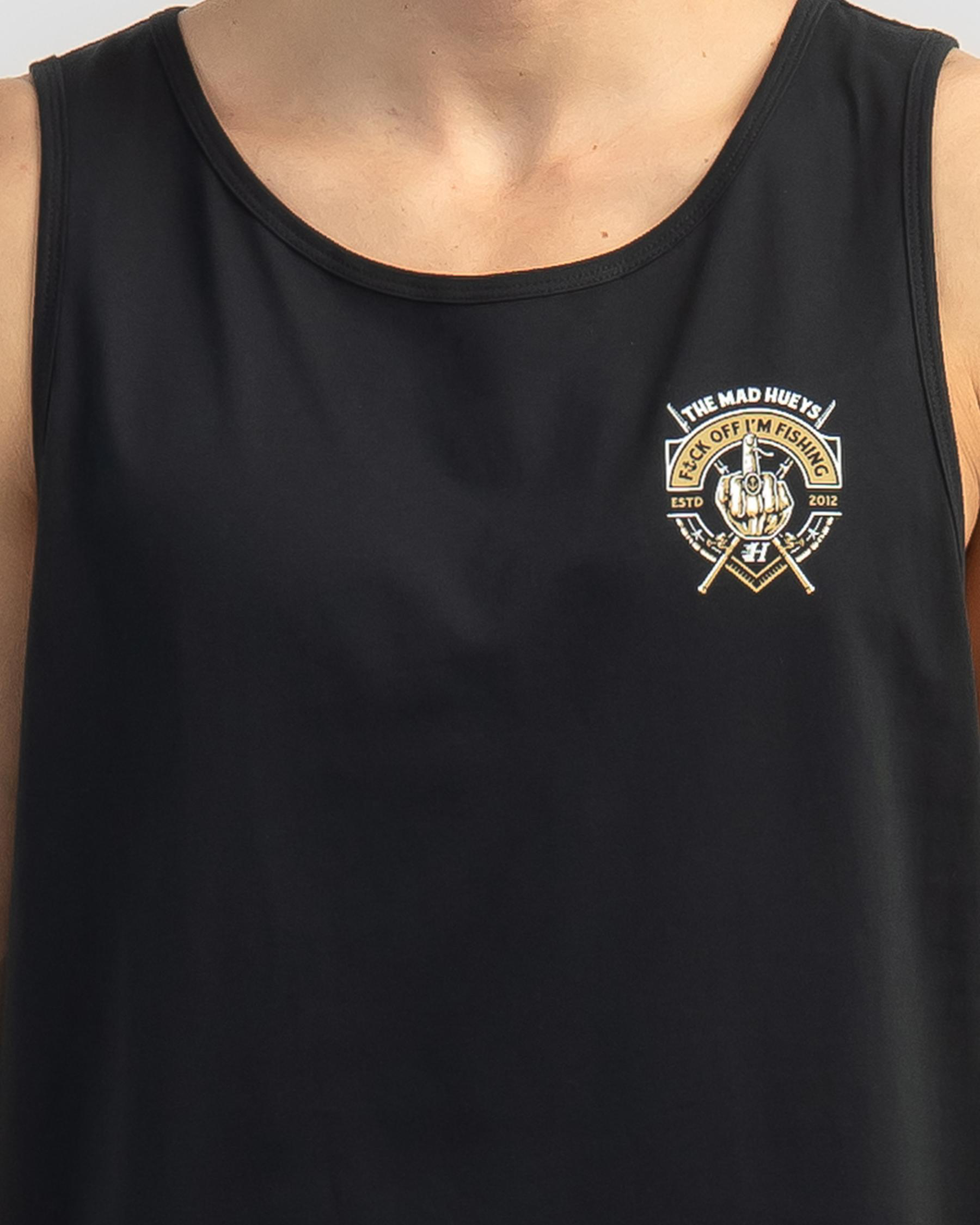 Shop The Mad Hueys Fk Off I'm Fishing Singlet In Black - Fast Shipping ...