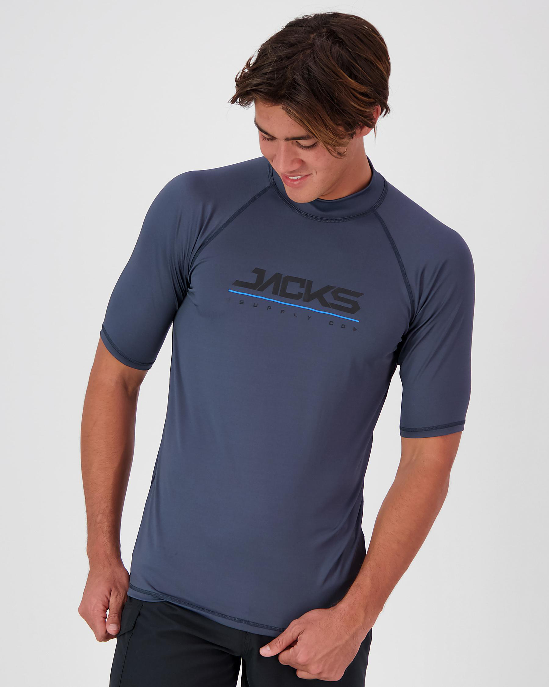 Shop Jacks Channel Short Sleeve Rash Vest In Charcoal - Fast Shipping ...
