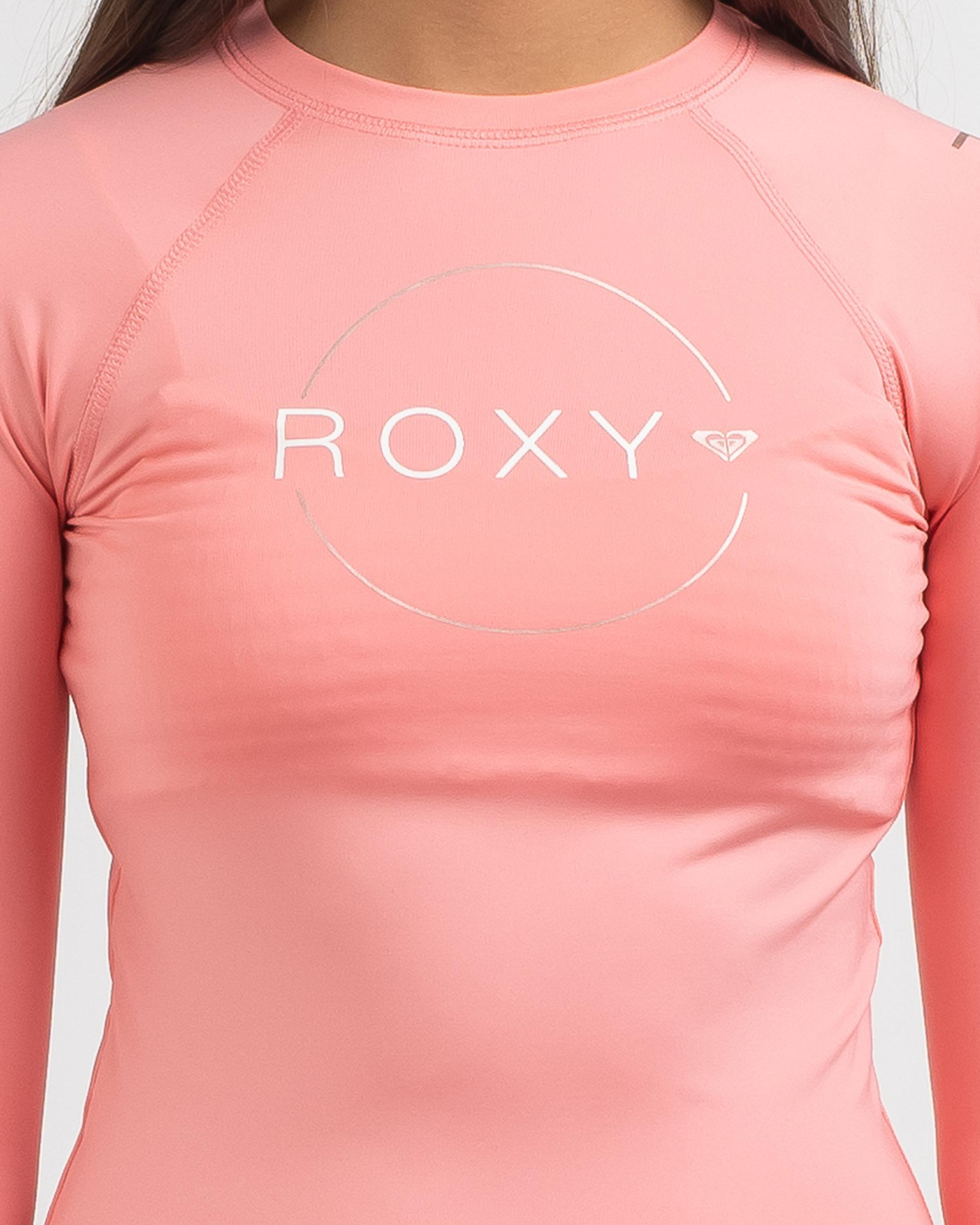 Shop Roxy Girls' Beach Classic Long Sleeve Rash Vest In Salmon Rose ...