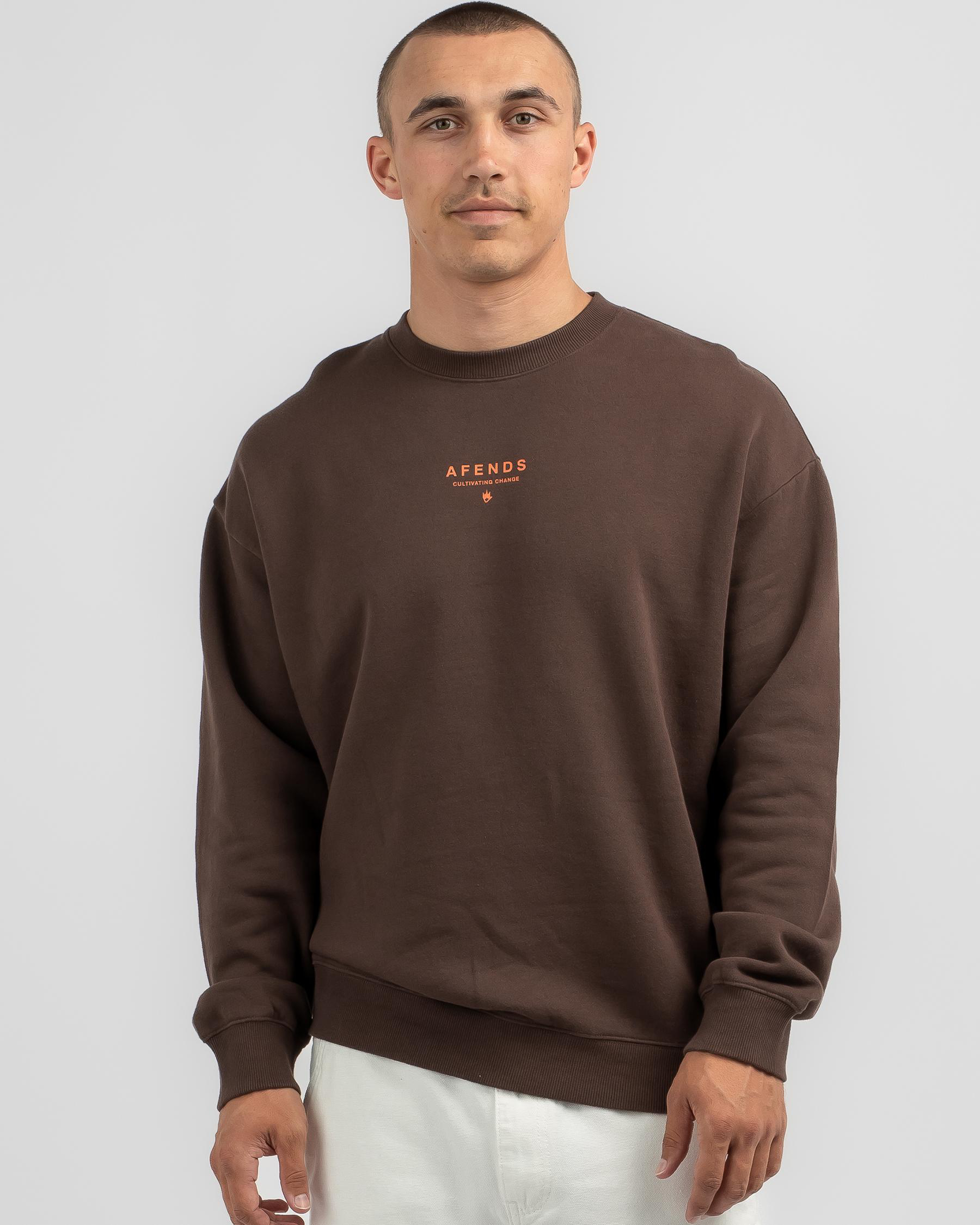 Shop Afends Space Crew Neck Sweatshirt In Coffee - Fast Shipping & Easy ...