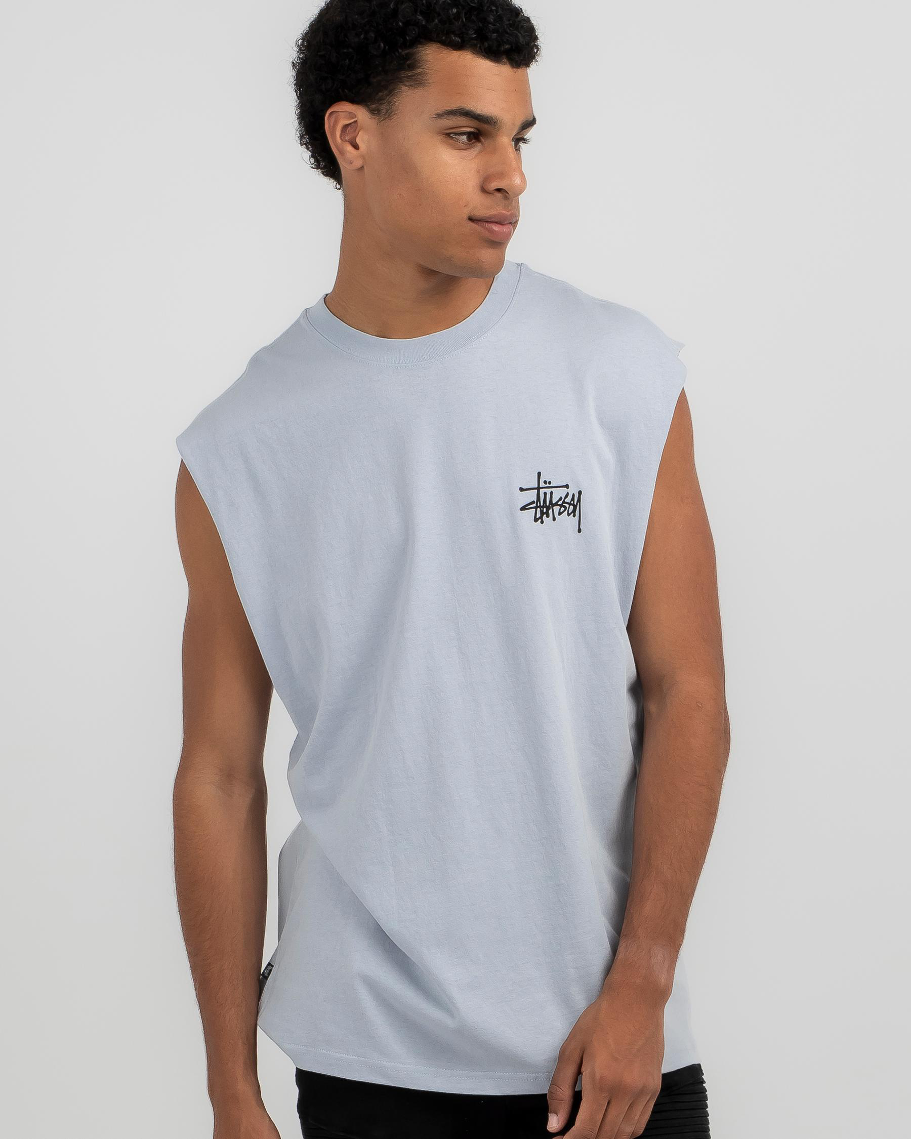 Shop Stussy Increase The Peace Muscle Tank In Silver Blue - Fast ...
