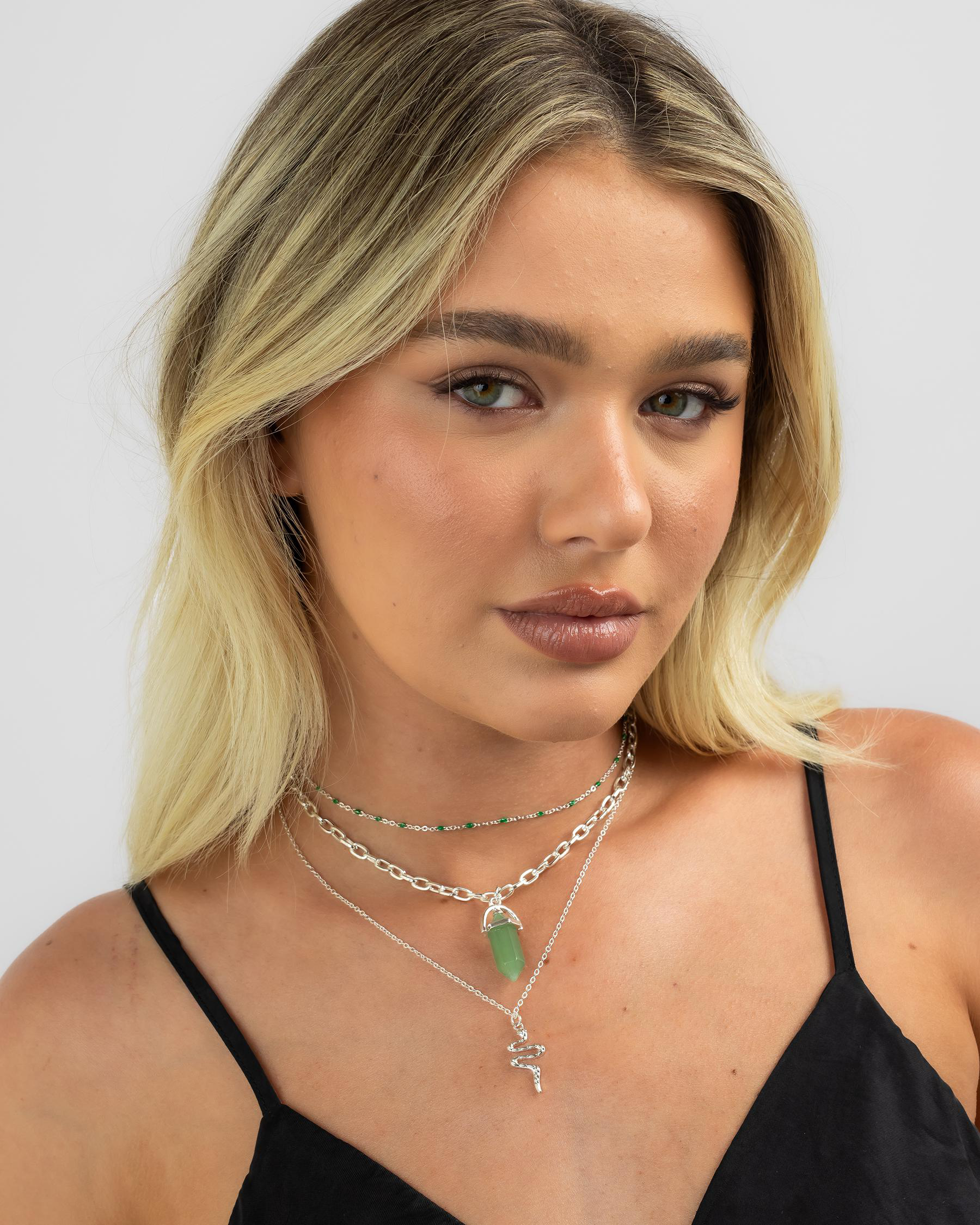 Shop Karyn In LA Cleo Necklace Pack In Silver/green - Fast Shipping ...