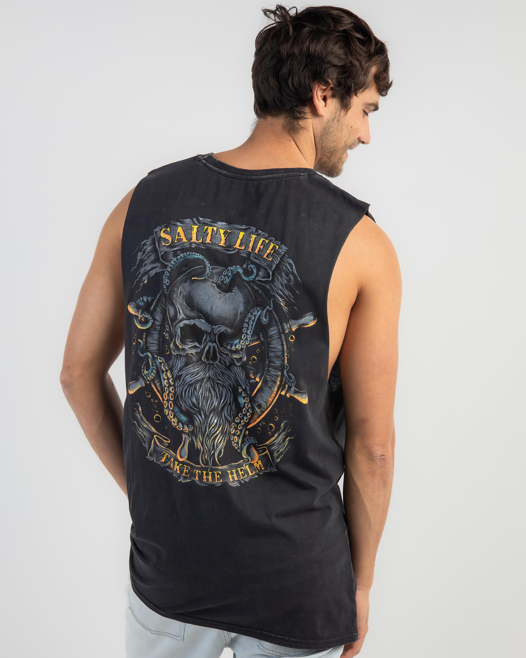 Shop Salty Life Sea Devil Muscle Tank In Black Acid - Fast Shipping ...