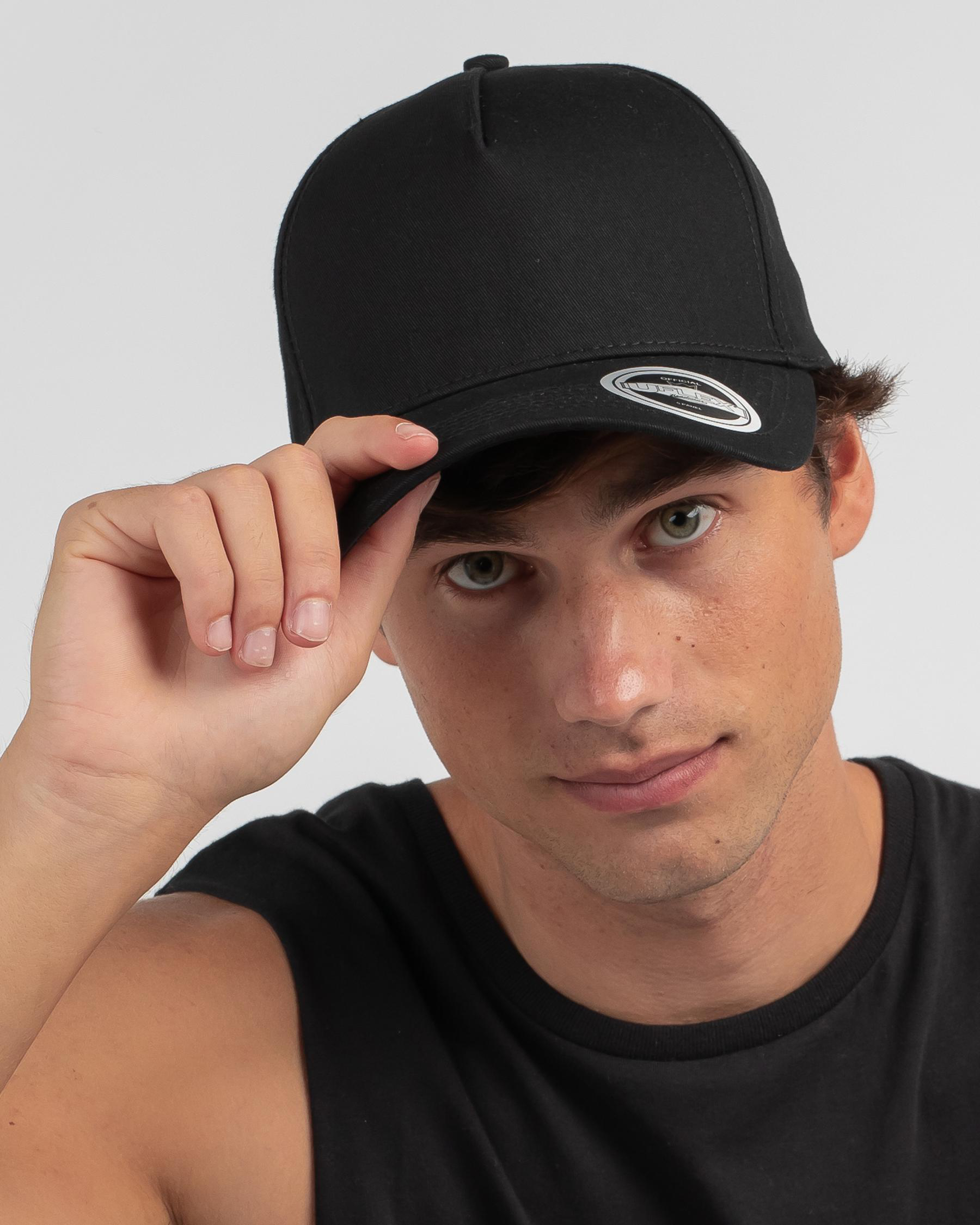Shop UFlex 5 Panel Curved Peak Snapback Cap In Black - Fast Shipping ...