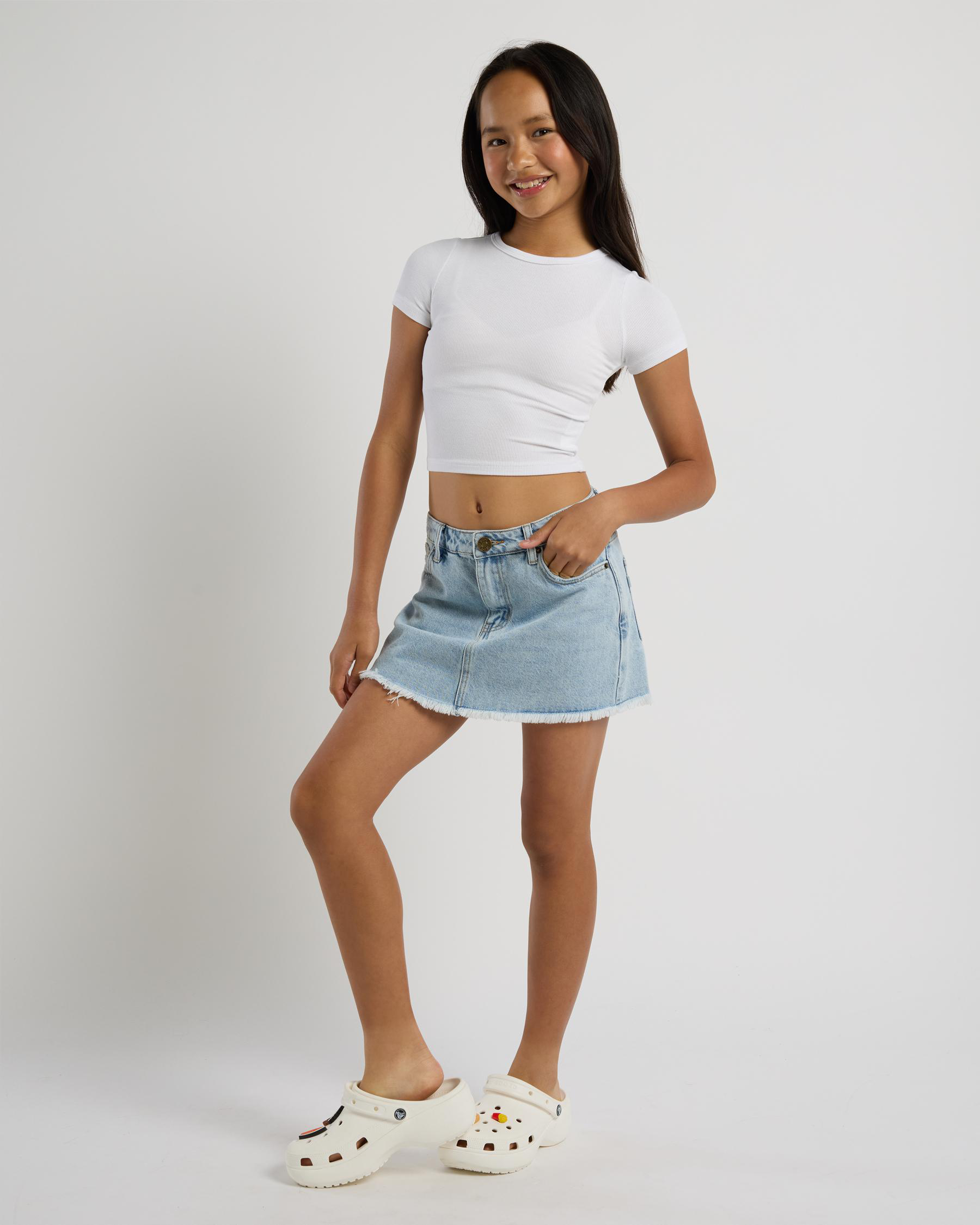 Shop Mooloola Girls' Basic Fine Rib Tee In White - Fast Shipping & Easy ...