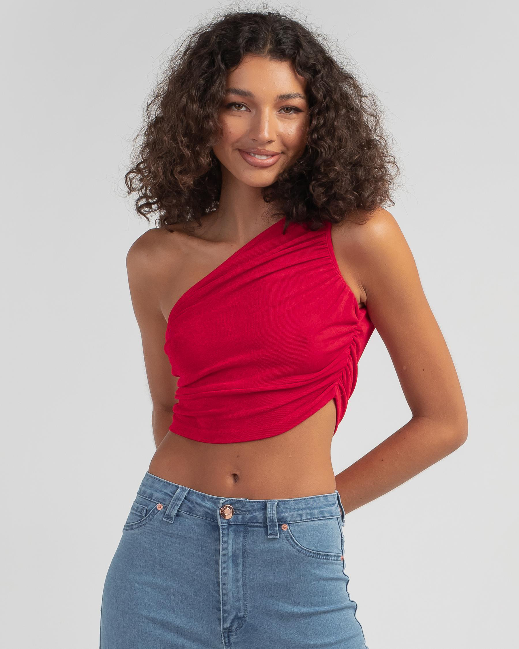 Shop Rumor Cold Shoulder Top In Red - Fast Shipping & Easy Returns ...