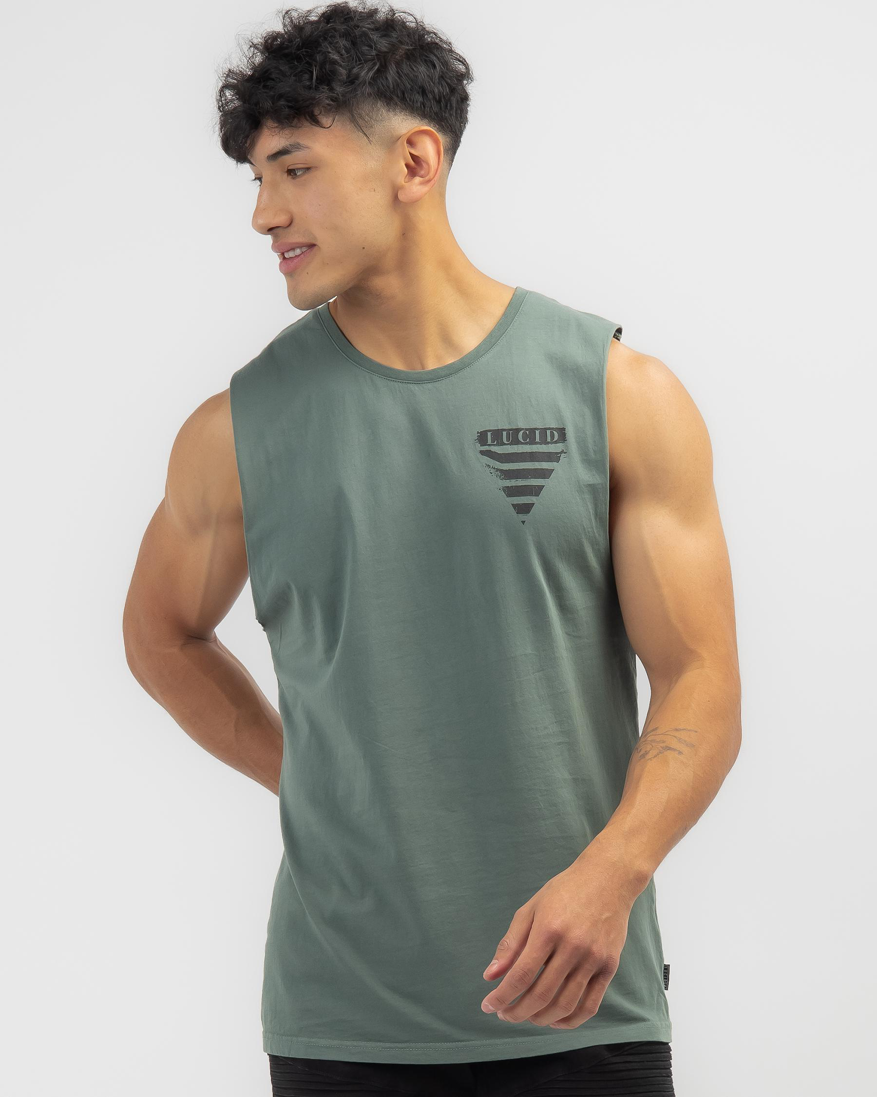 Shop Lucid Brushed Muscle Tank In Overdyed Green - Fast Shipping & Easy ...