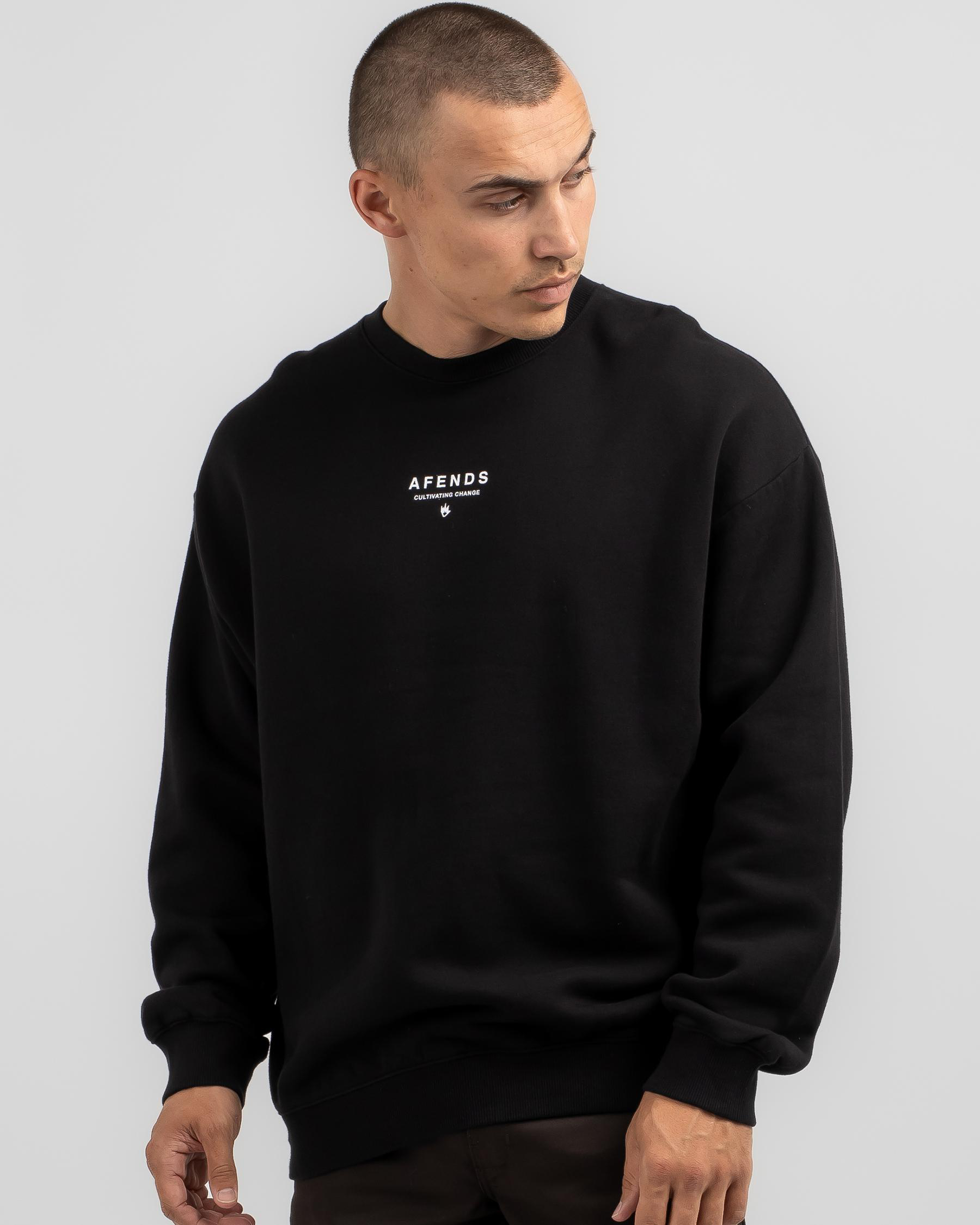 Shop Afends Space Crew Neck Sweatshirt In Black - Fast Shipping & Easy ...