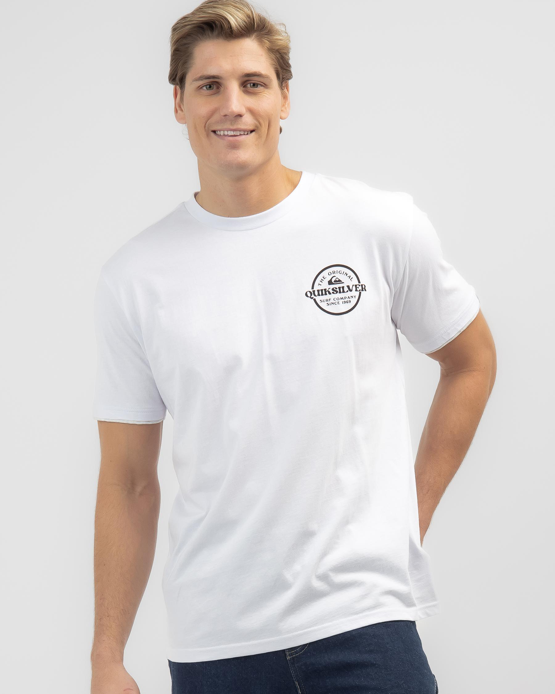 Shop Quiksilver Circled Tipper T-Shirt In White - Fast Shipping & Easy ...