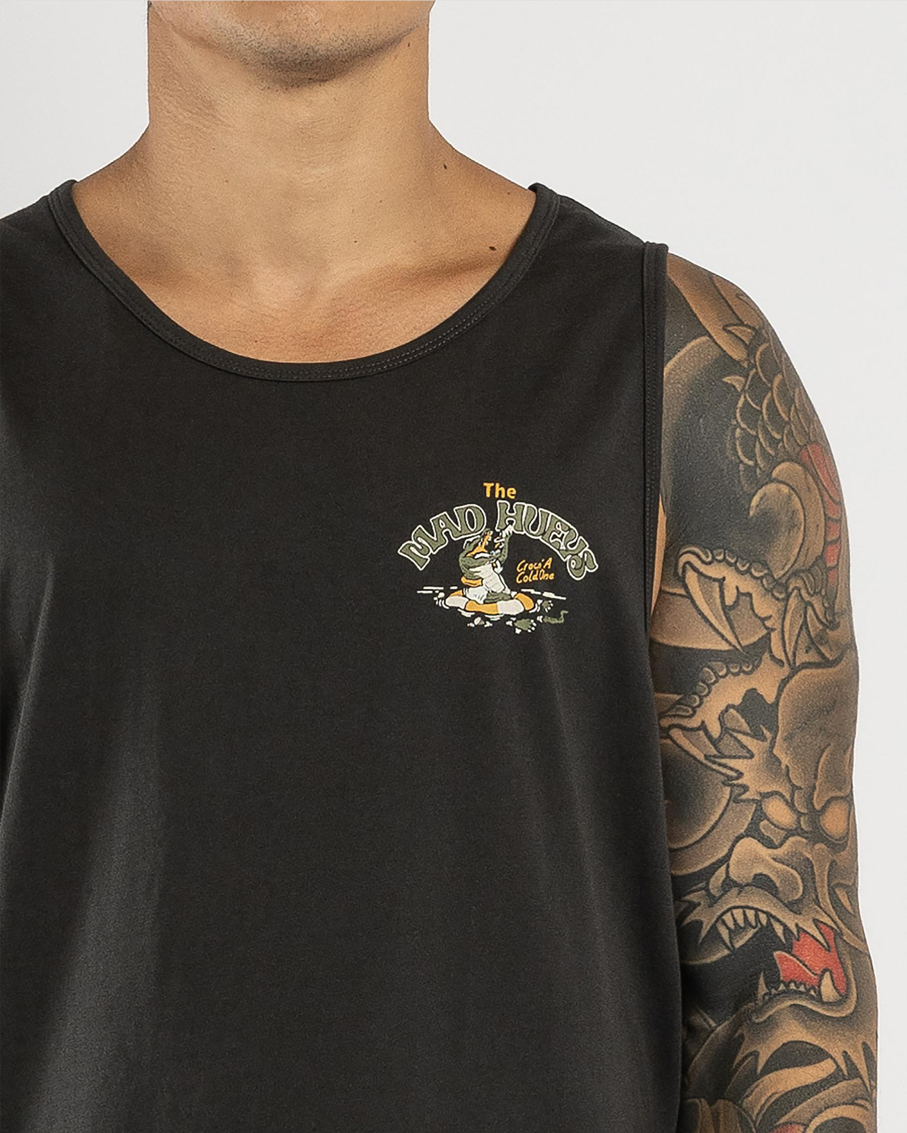 Shop The Mad Hueys Crocn A Coldie Singlet Tank In Vintage Black - Fast ...
