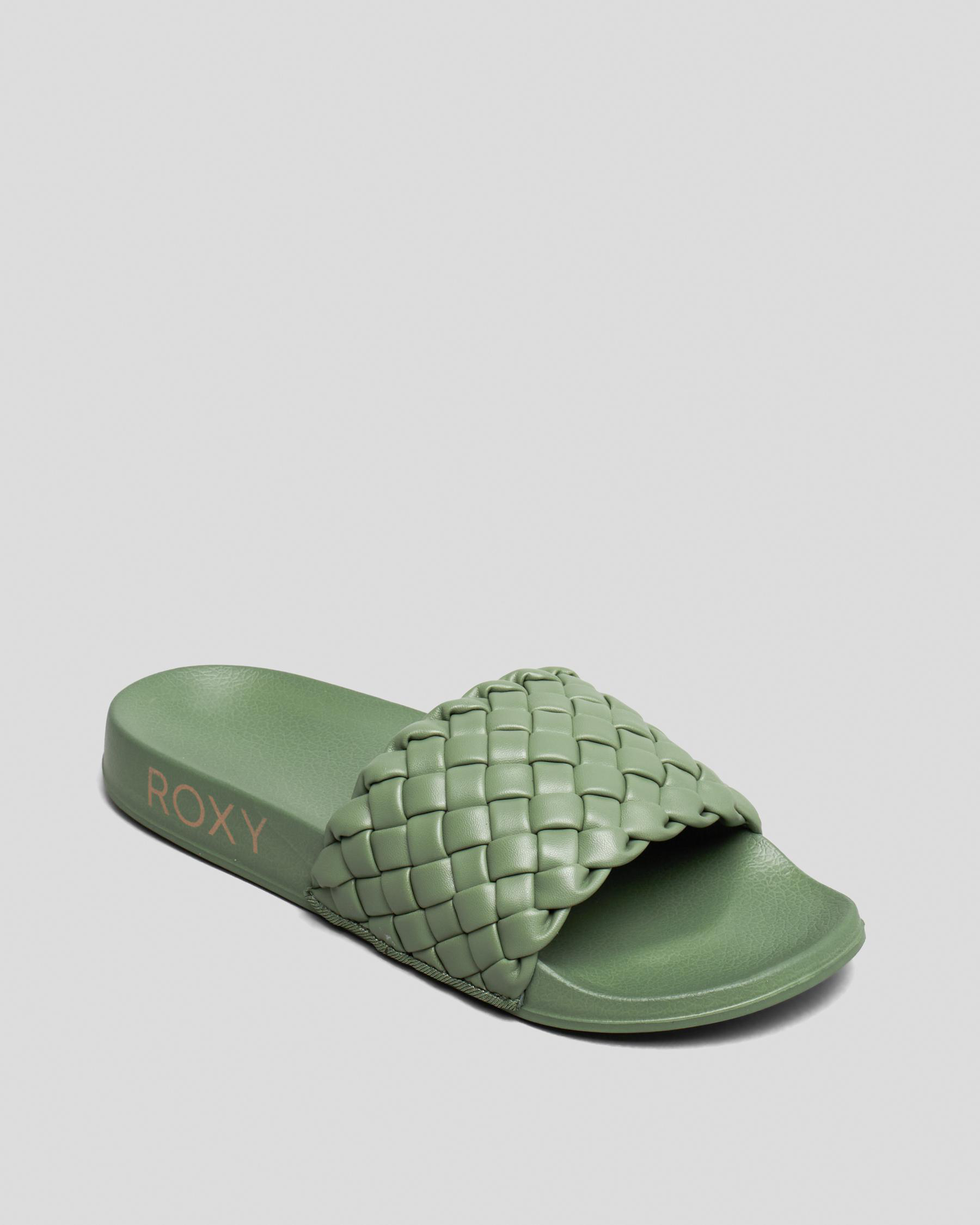 Shop Roxy Slippy Puff Slide Sandals In Forest Green - Fast Shipping ...