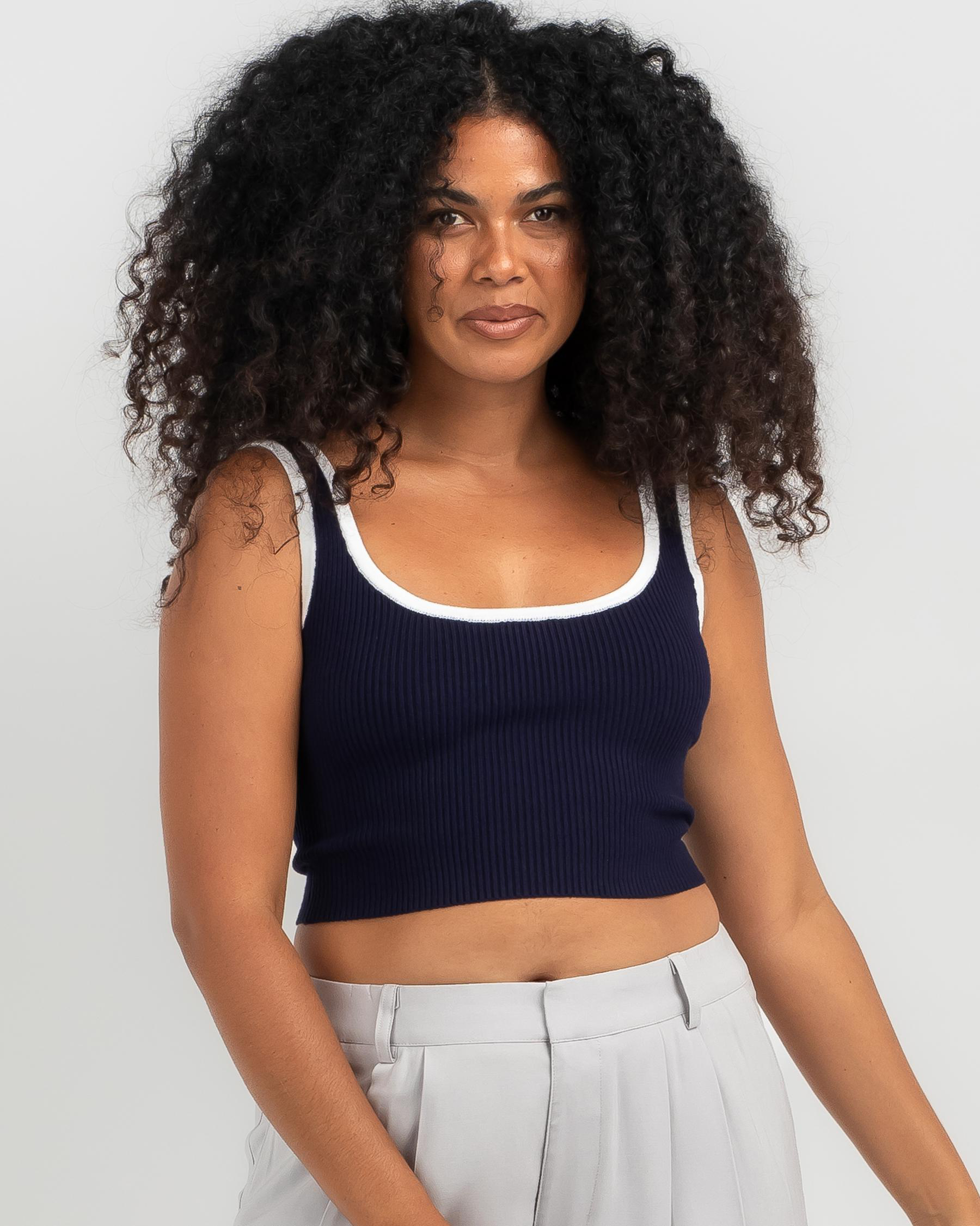 Mooloola Basic Knit Top In Navy/white - Fast Shipping & Easy Returns ...