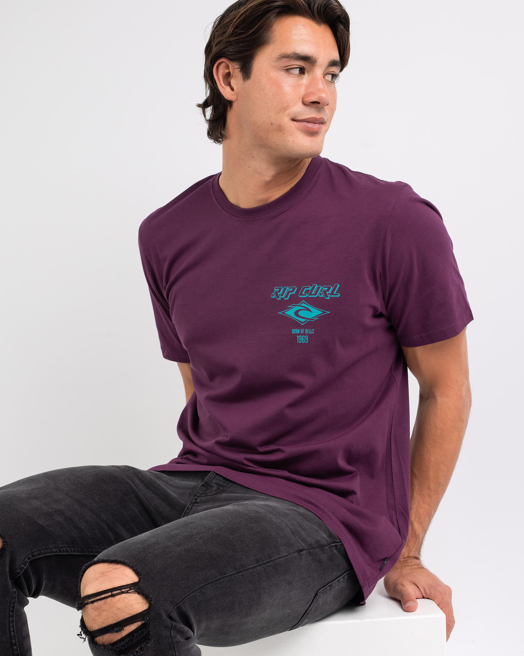 Shop Rip Curl Fade Out Icon T-Shirt In Plum - Fast Shipping & Easy ...