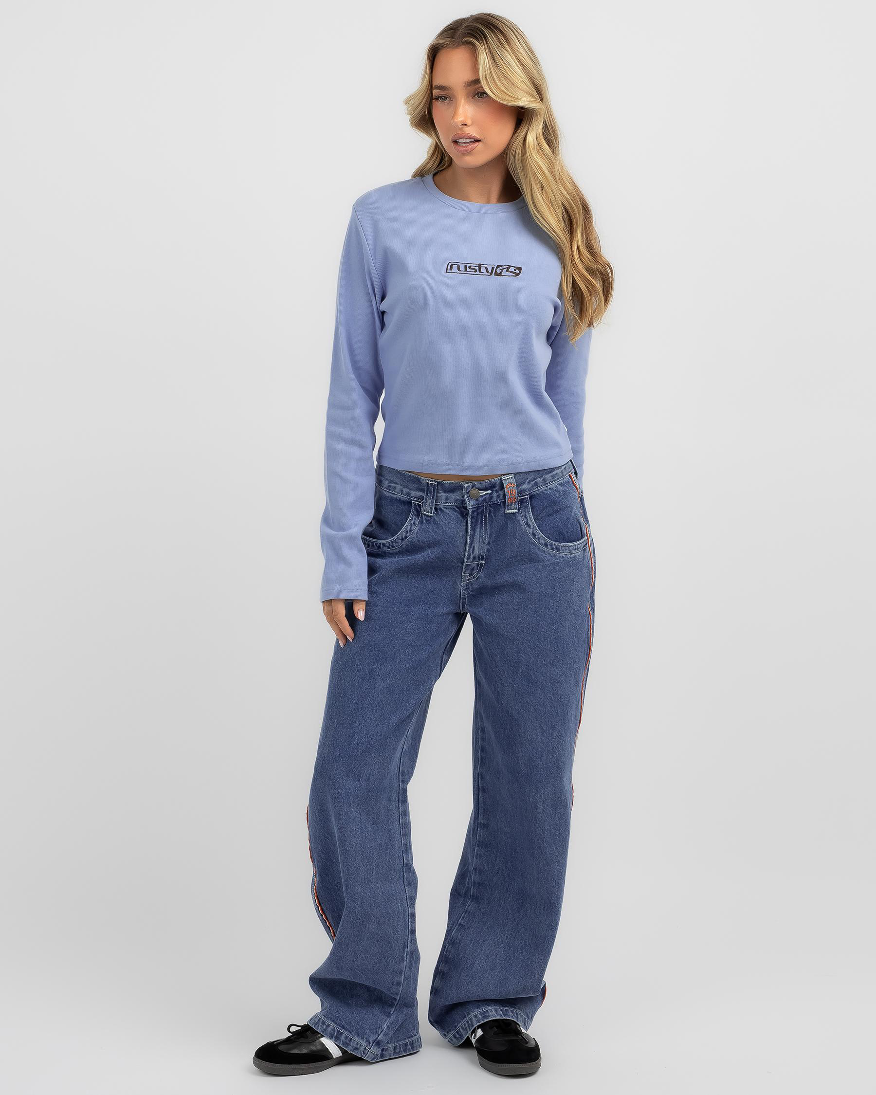 Shop Rusty Rusty Racer Long Sleeve Skimmer T-Shirt In Glacial Blue ...