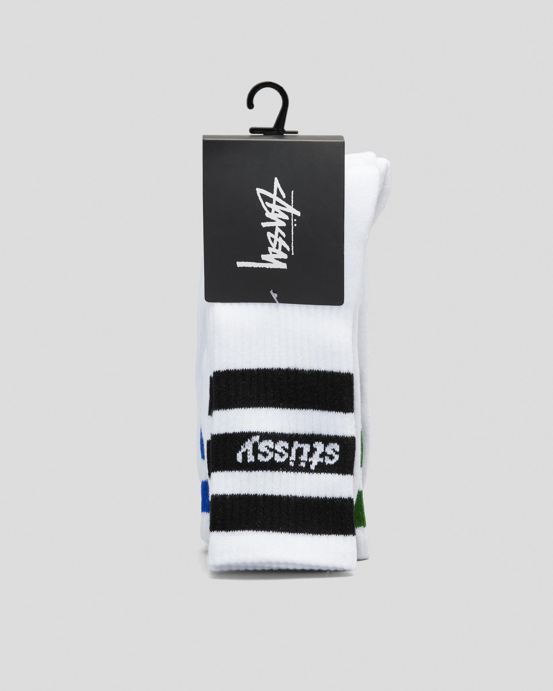 Shop Stussy Italic Stripe Socks 3 Pack In Multi - Fast Shipping & Easy ...