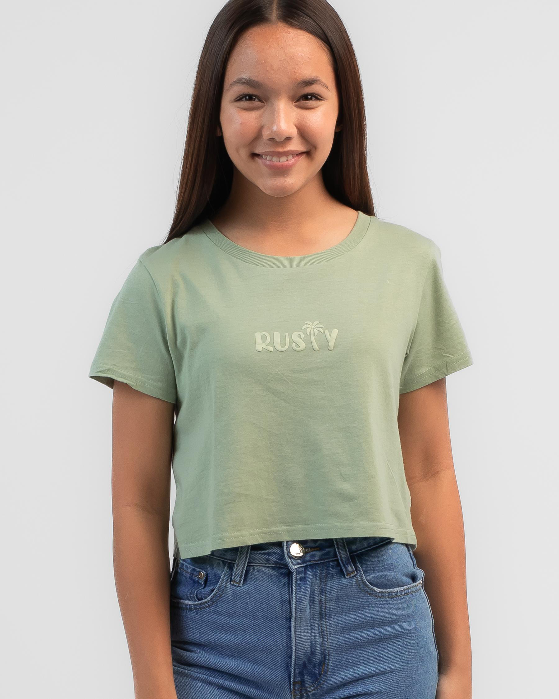 Shop Rusty Girls' Palm Cropped T-Shirt In Pastel Jade - Fast Shipping ...