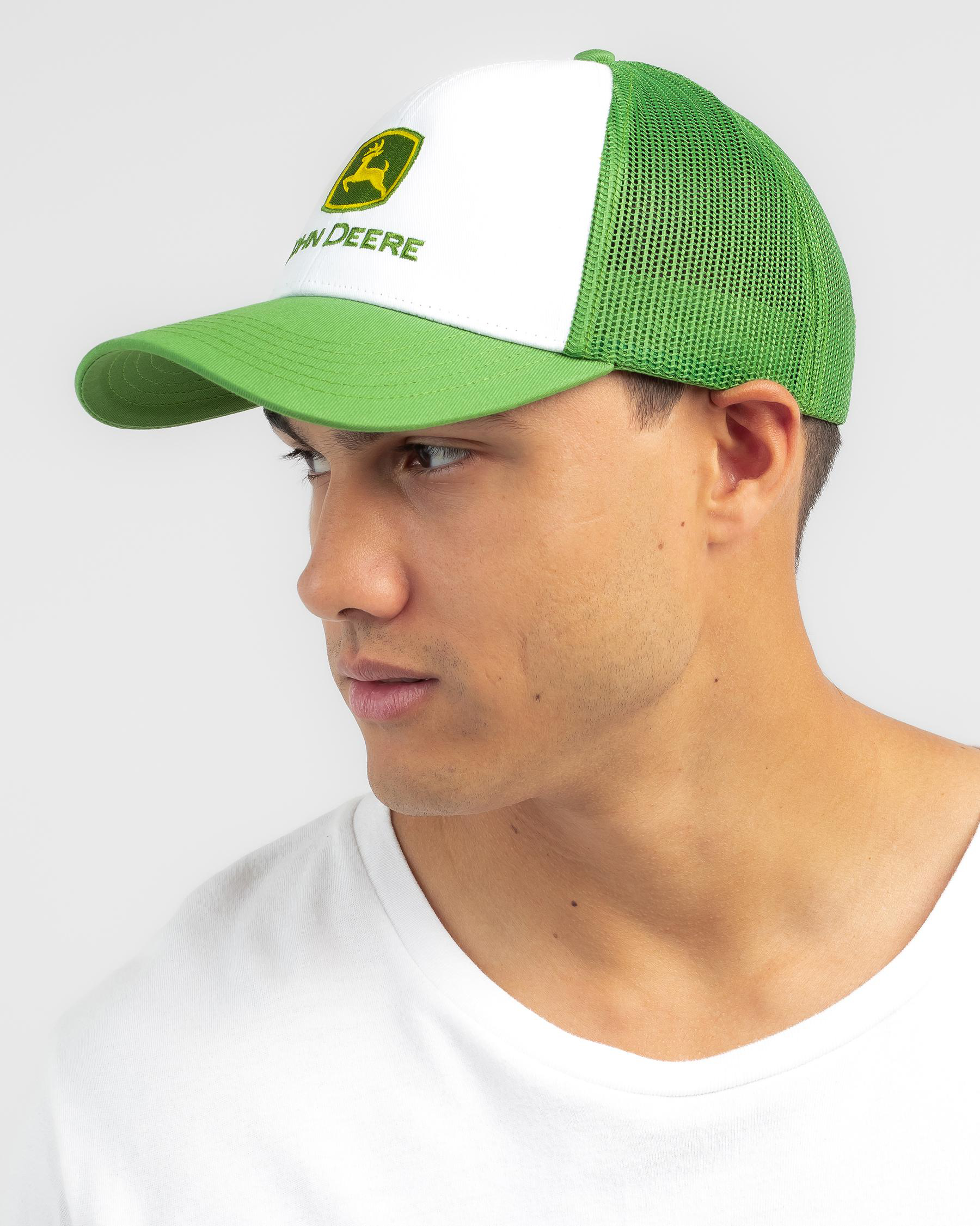 Shop John Deere 6 Panel Logo Mesh Cap In White/green - Fast Shipping ...