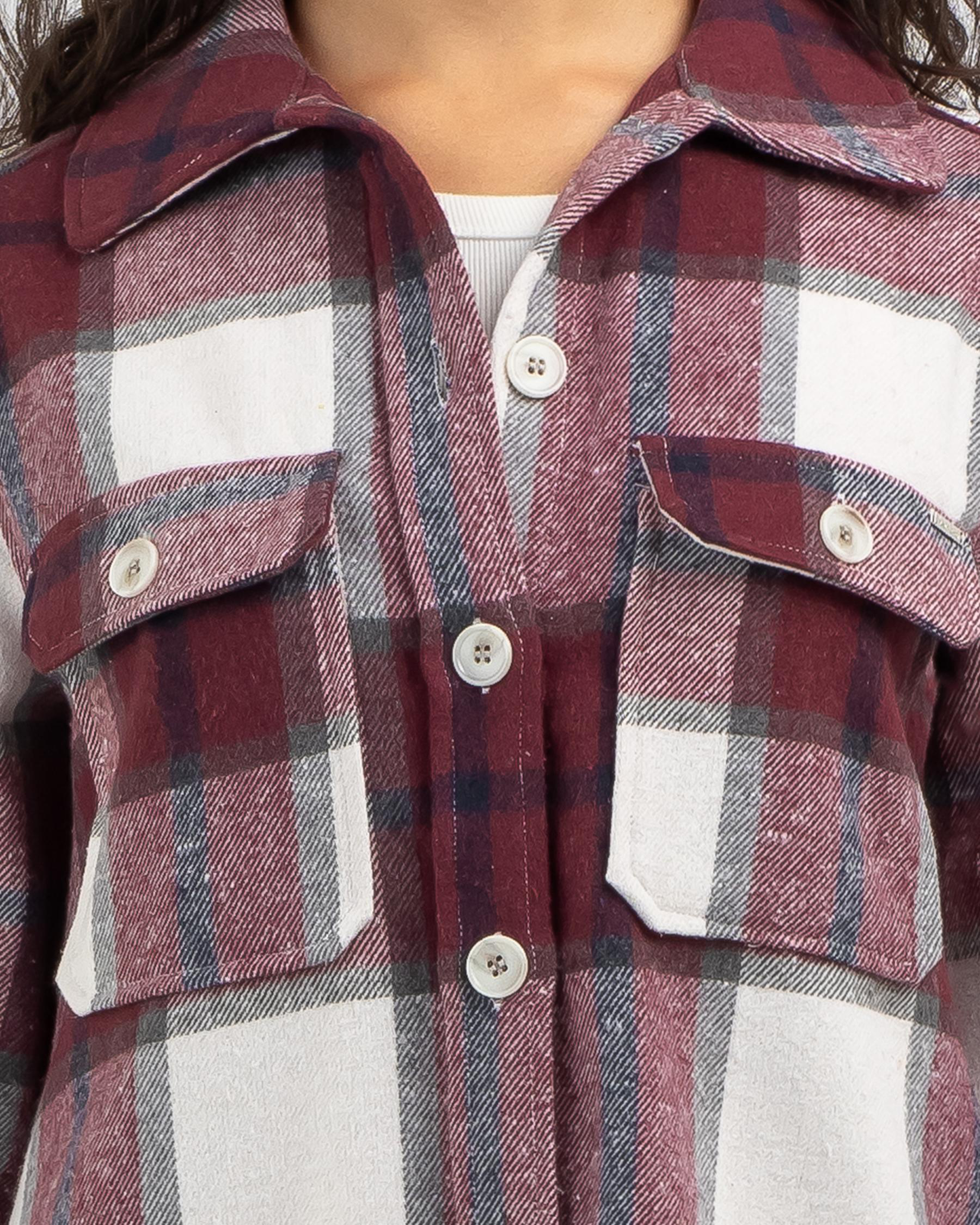 Shop Ava And Ever Ricky Shacket In Maroon/cream - Fast Shipping & Easy ...