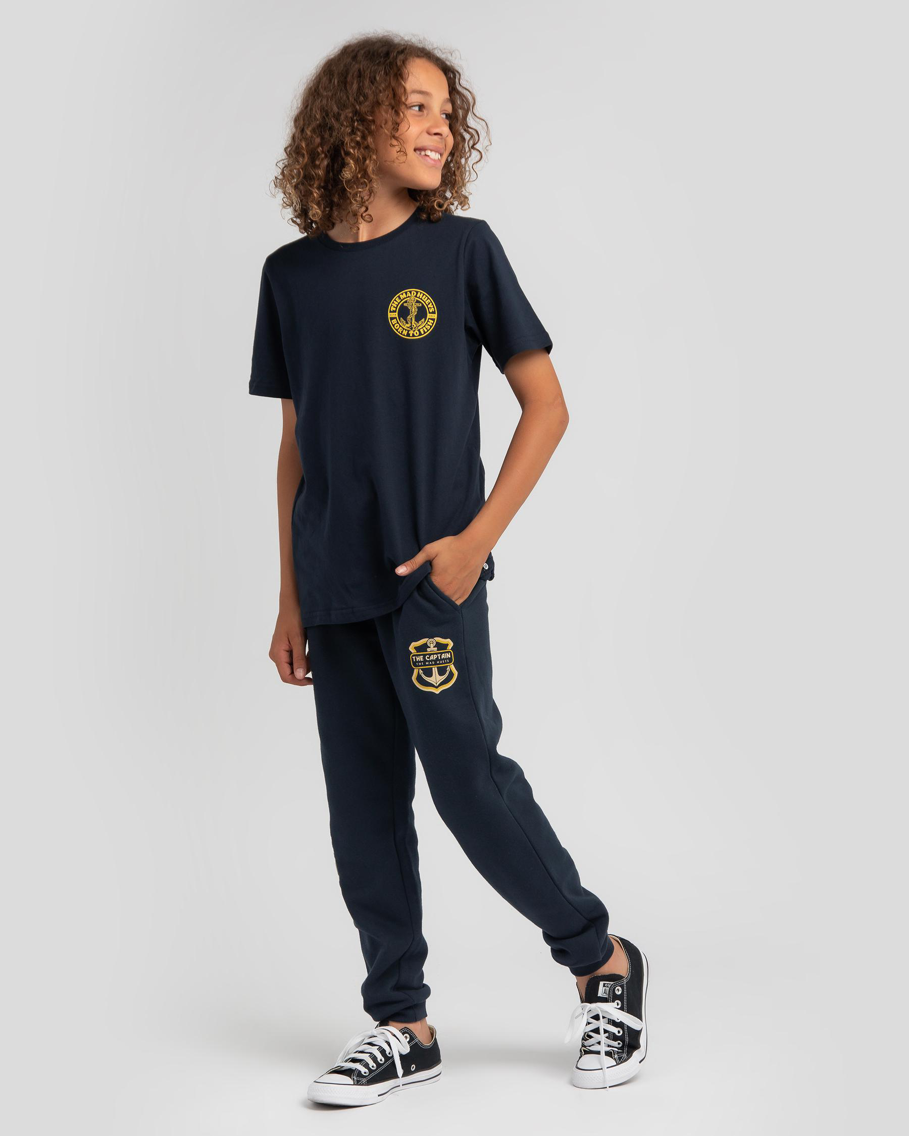 Shop The Mad Hueys Boys' Retro Captain Track Pants In Navy - Fast ...