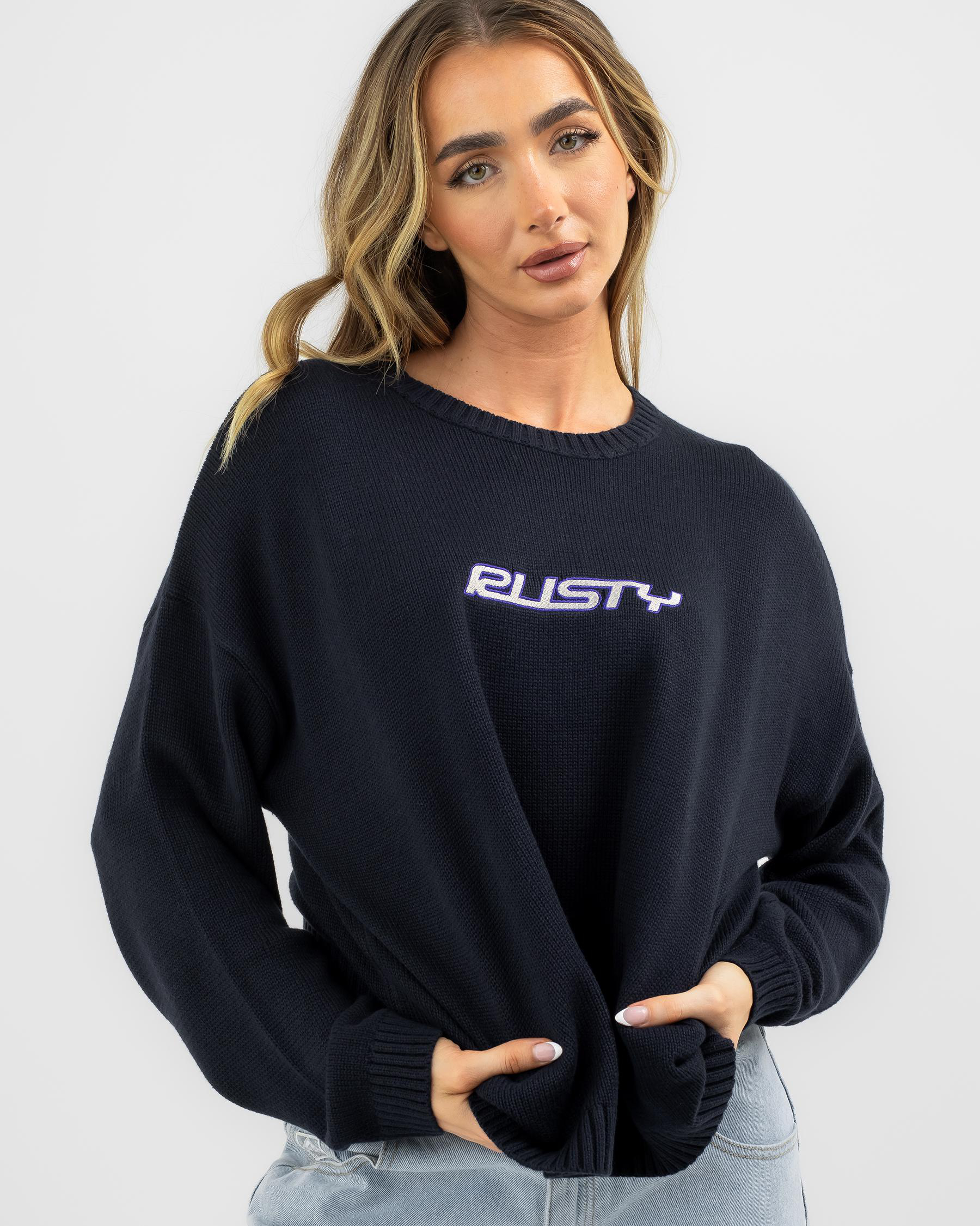 Shop Rusty Rider Relaxed Knit Jumper In Black - Fast Shipping & Easy ...