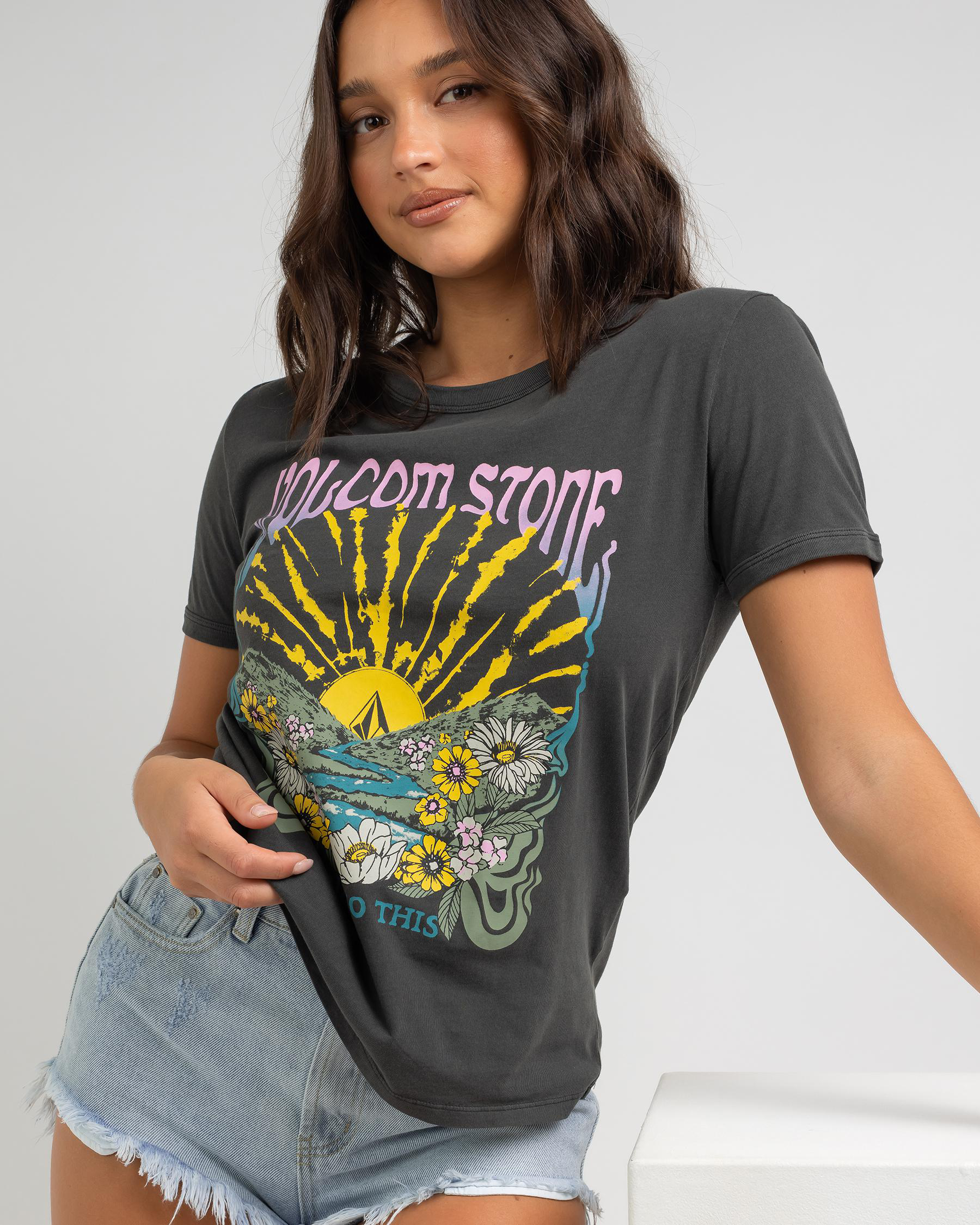 Shop Volcom Truly Ringer T-Shirt In Black - Fast Shipping & Easy ...