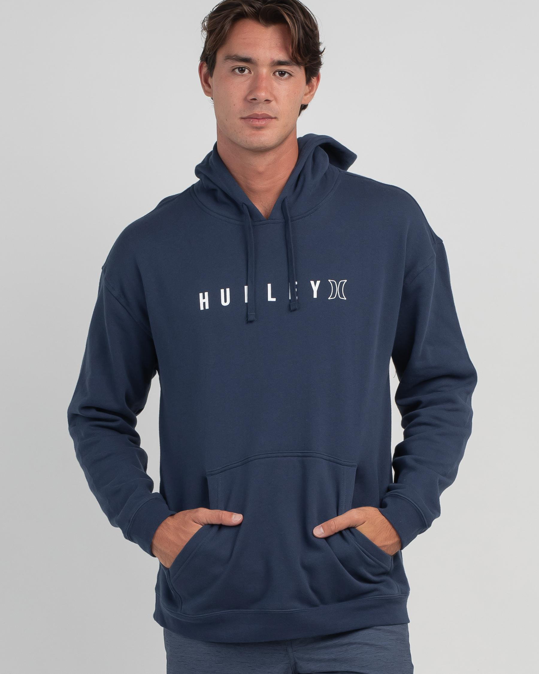 Shop Hurley Outline Icon Pullover Fleece Hoodie In Deep Blue - Fast ...