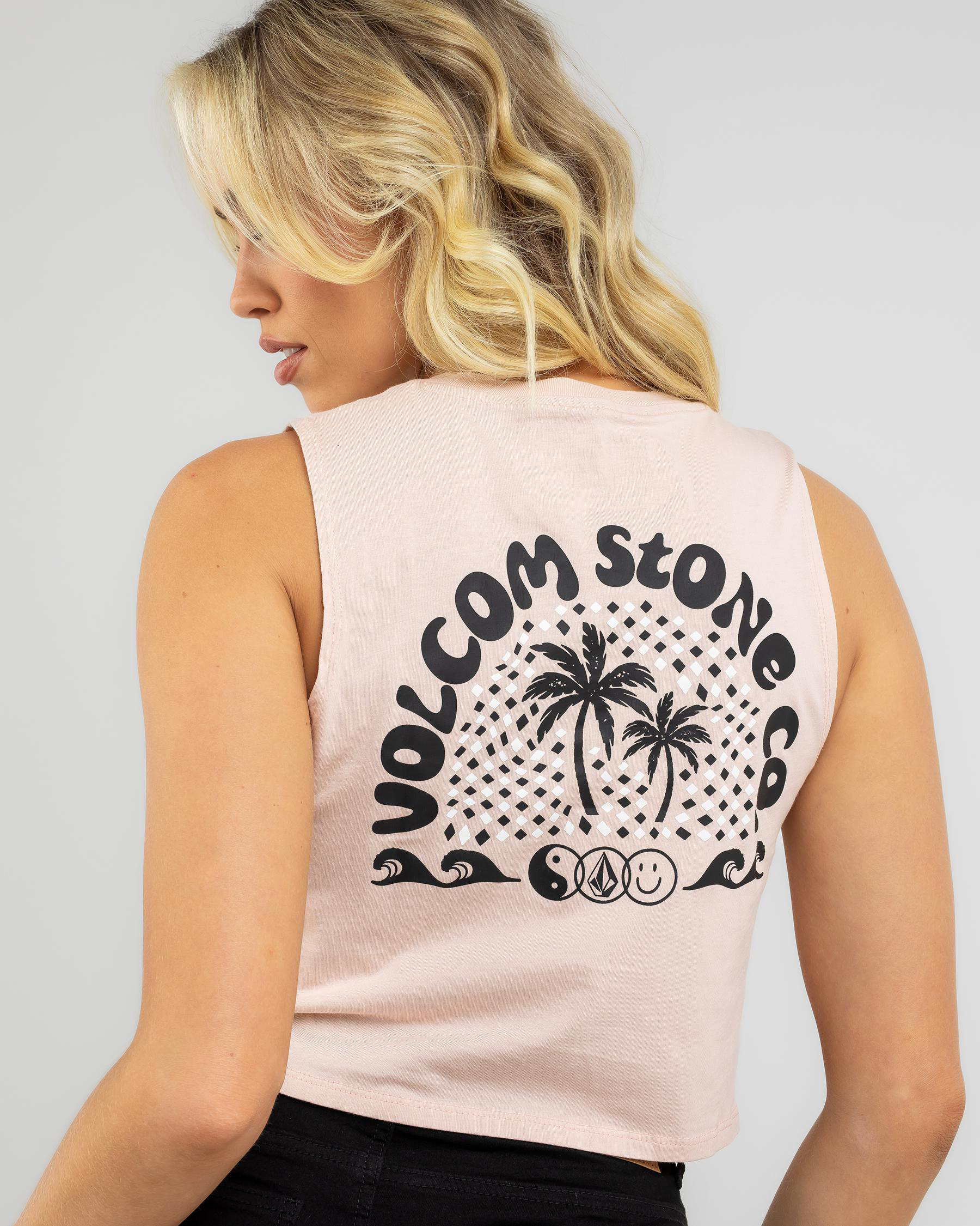 Shop Volcom Stone Hour Cropped Tank Top In Hazey Pink - Fast Shipping ...