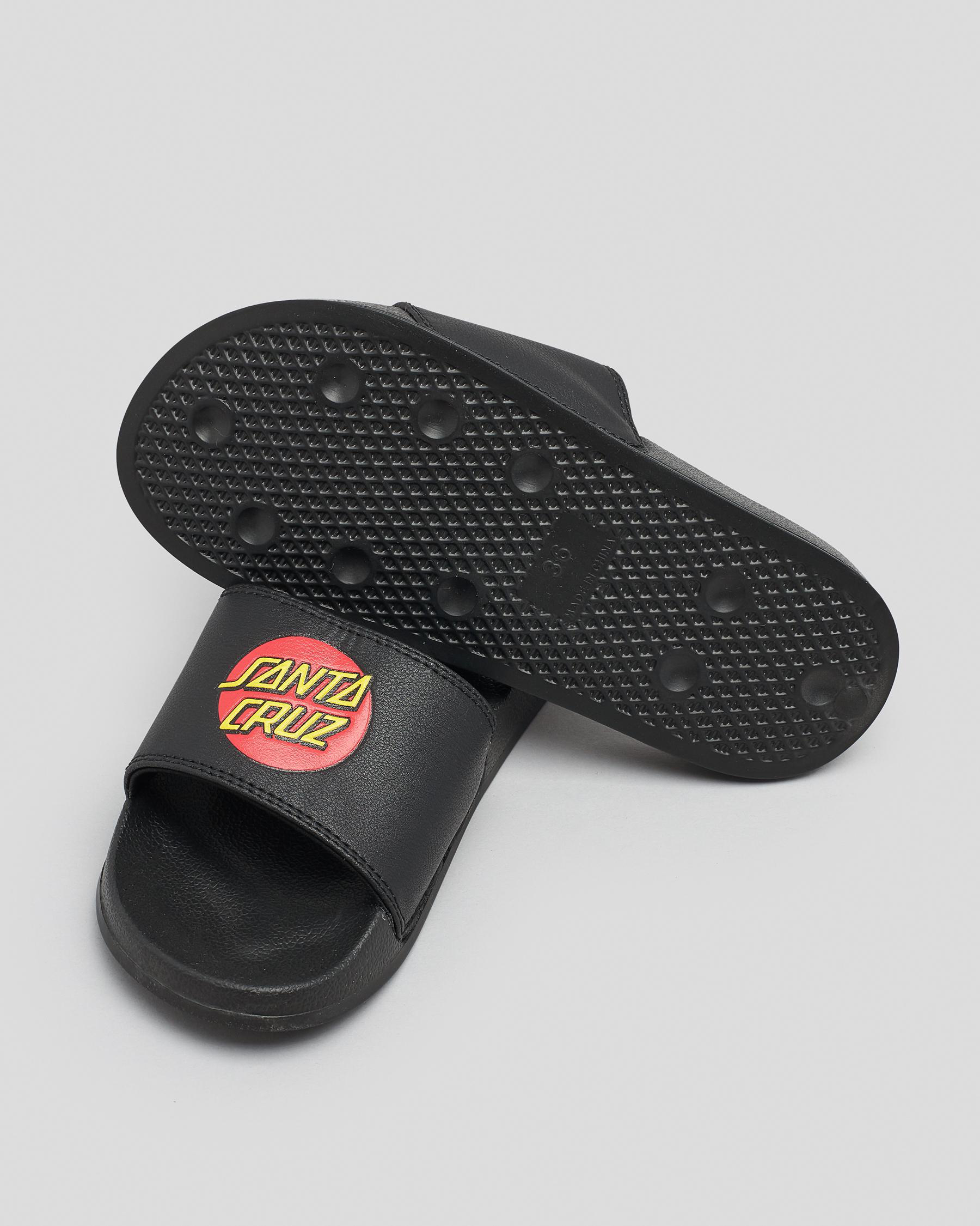 Shop Santa Cruz Boys' Classic Dot Slides In Black - Fast Shipping ...