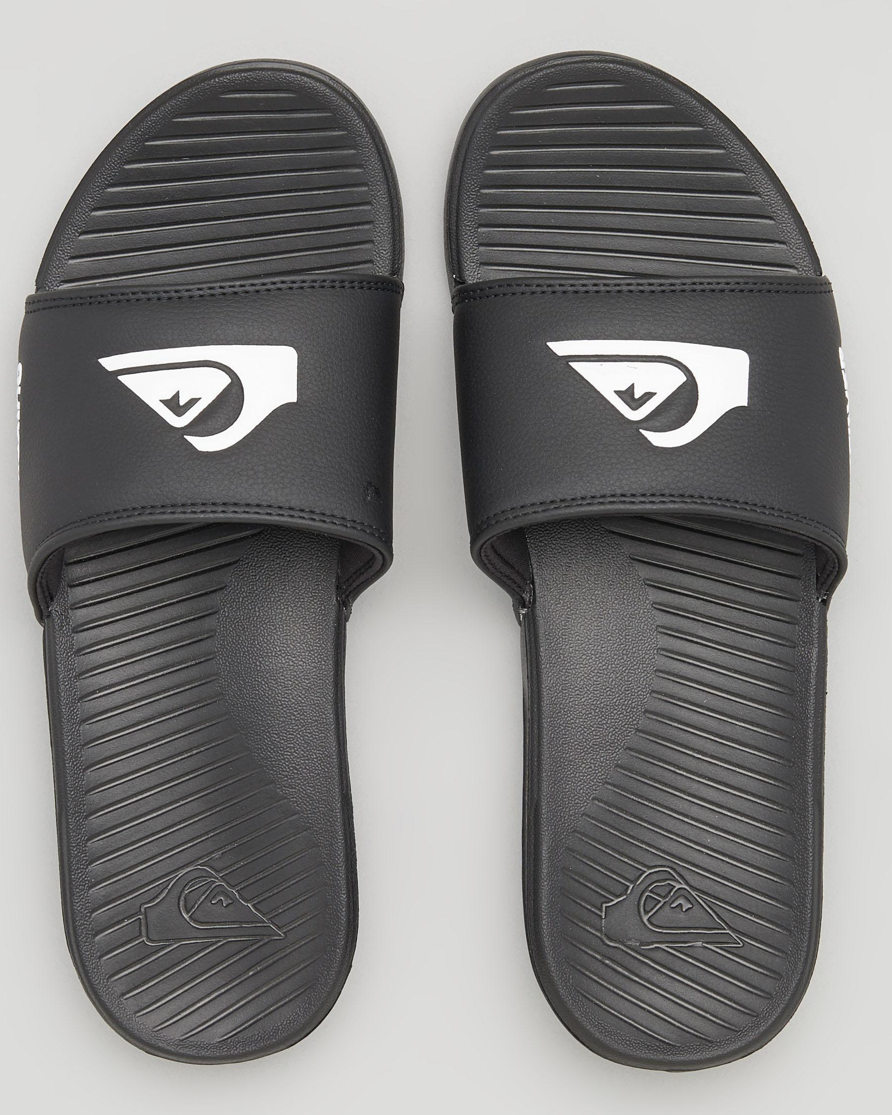 Shop Quiksilver Bright Coast Slides In Black/white/black - Fast ...