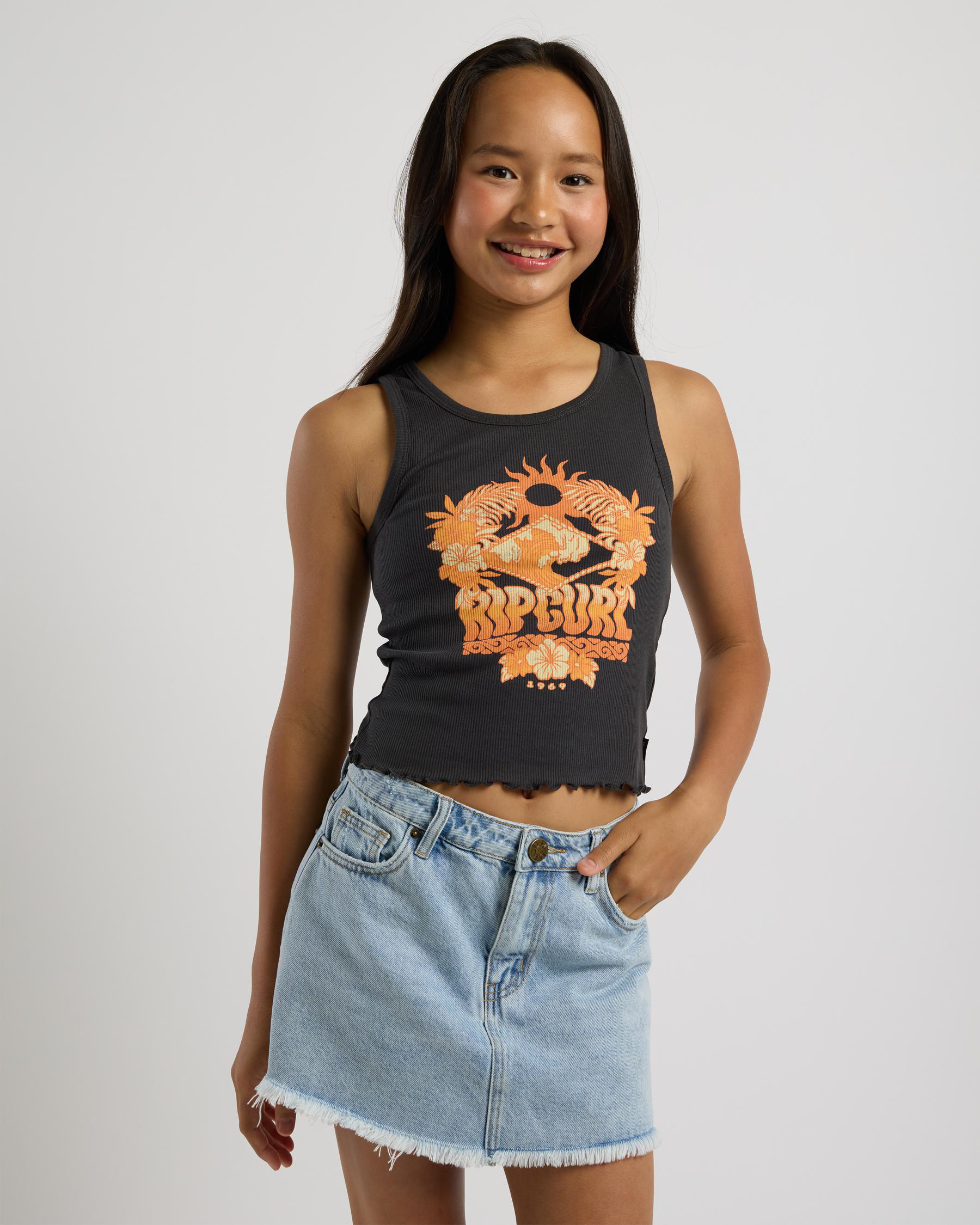 Shop Rip Curl Girls' Sun Sol Art Tank Top In Washed Black - Fast ...